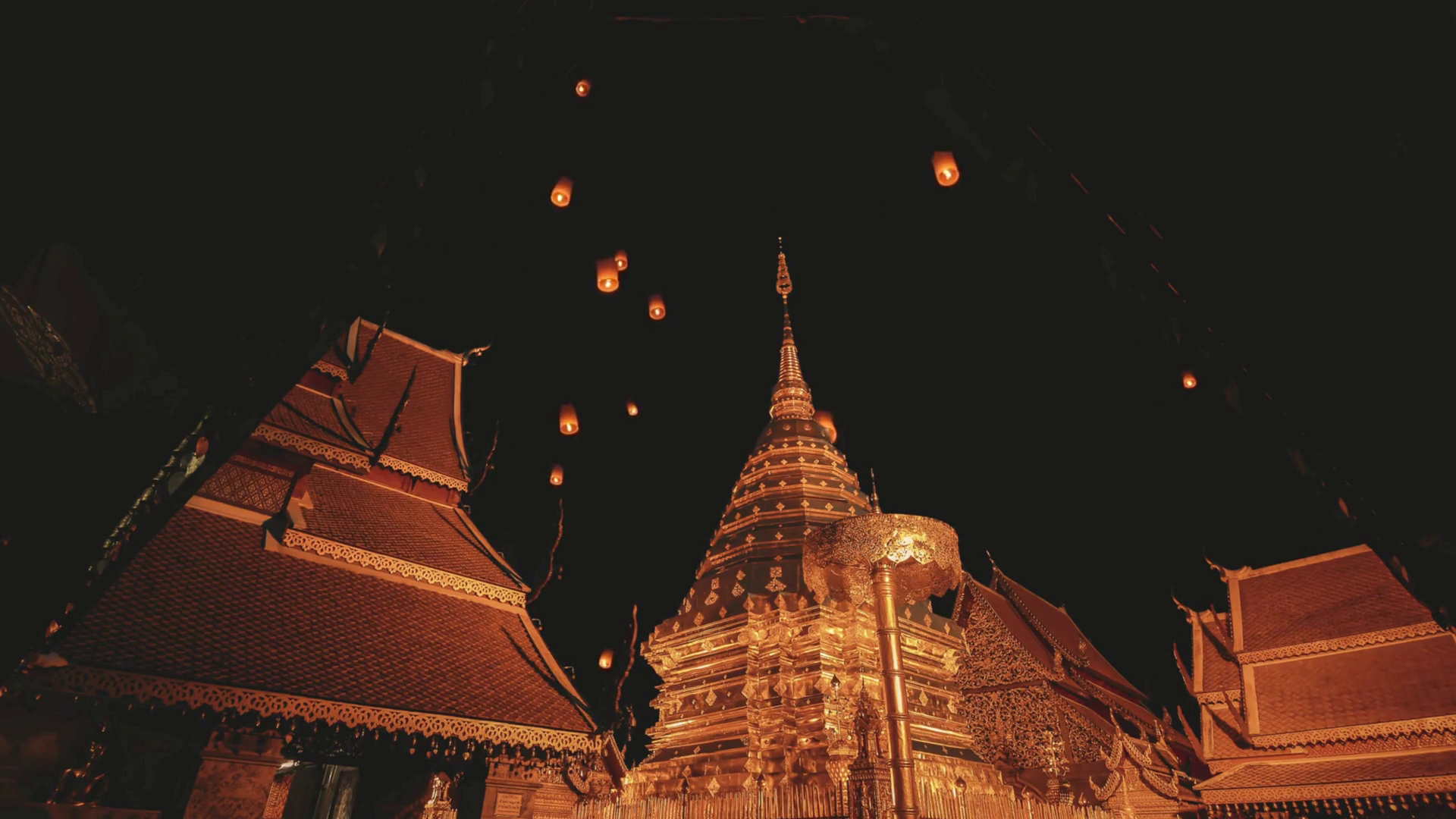 Illuminated Thai Temples At Night During Stock Footage SBV-352567291 ...