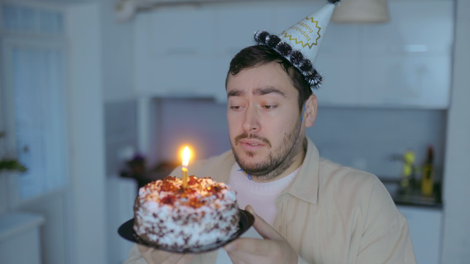 Reflective Birthday Celebration Of Bearded Stock Footage SBV-352380327 ...