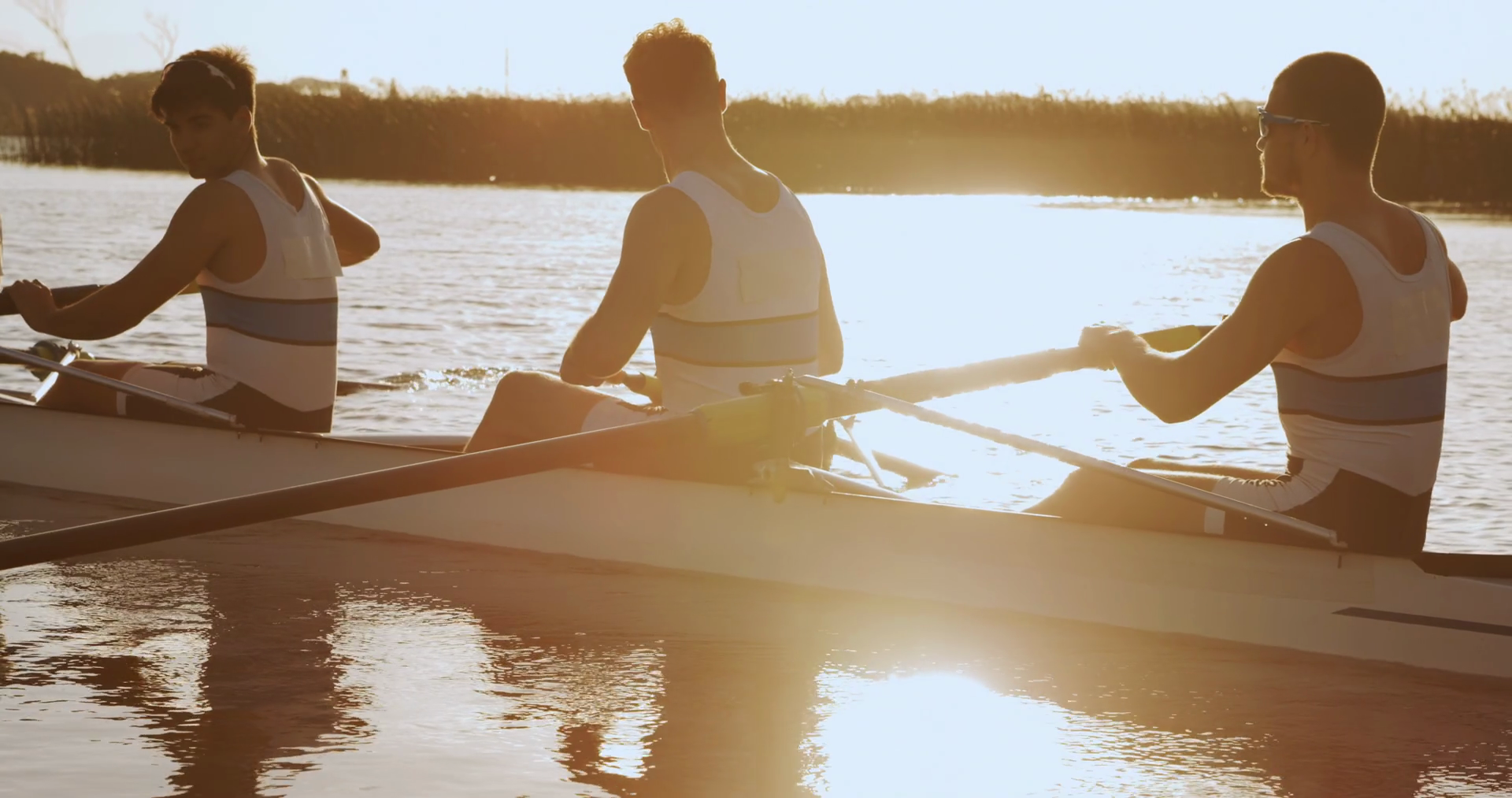 Side View Of Male Rower Team Rowing On Lake Stock Footage SBV-346595188 ...