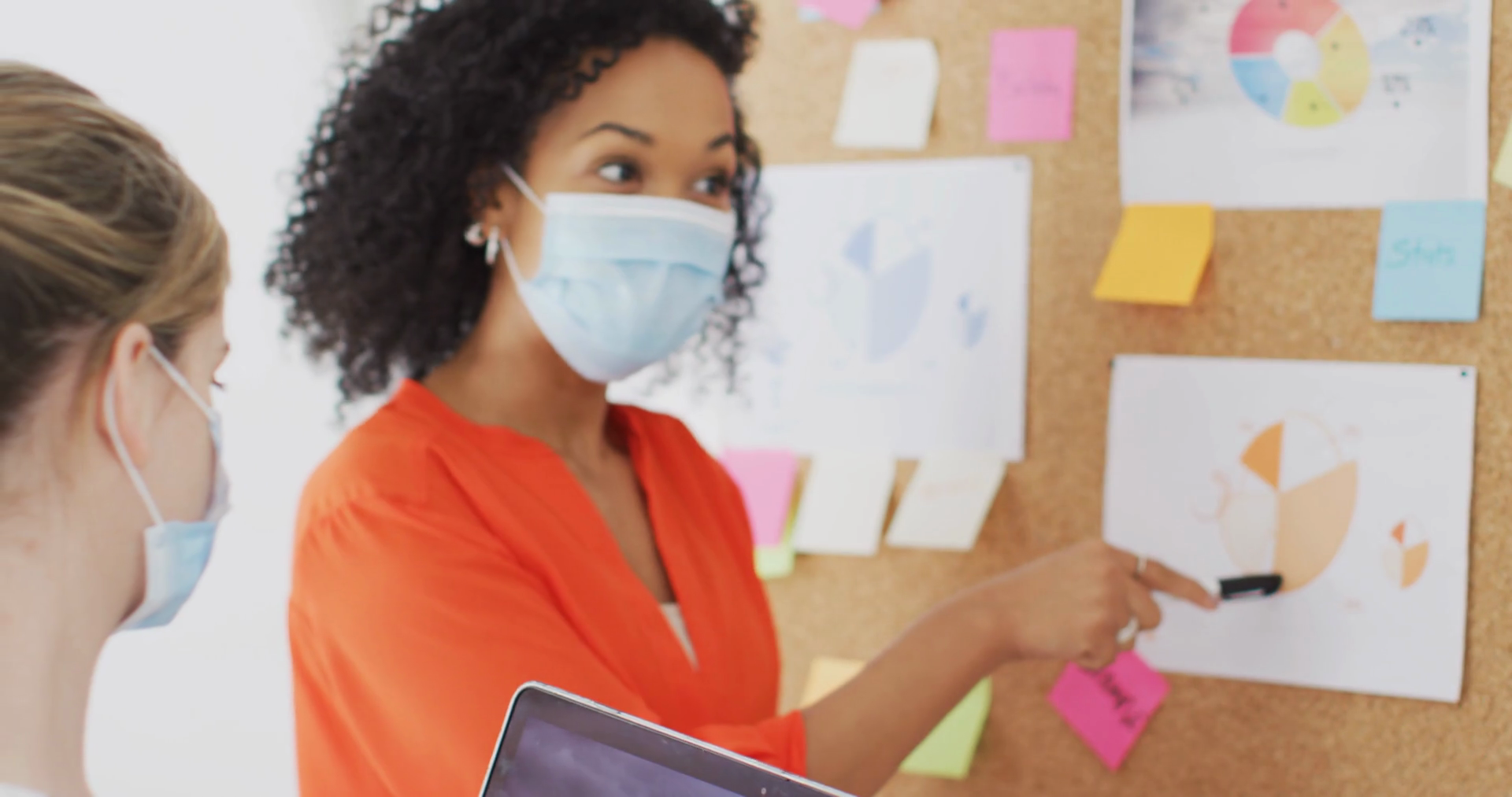 Woman Wearing Face Mask Discussing Over Memo Stock Footage SBV ...