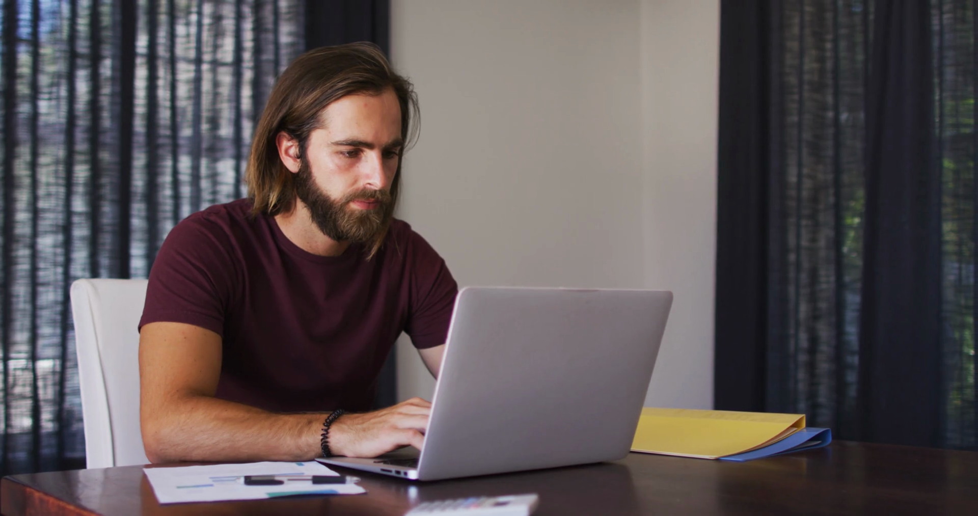 Caucasian Man Using Laptop Working From Home Stock Footage SBV ...