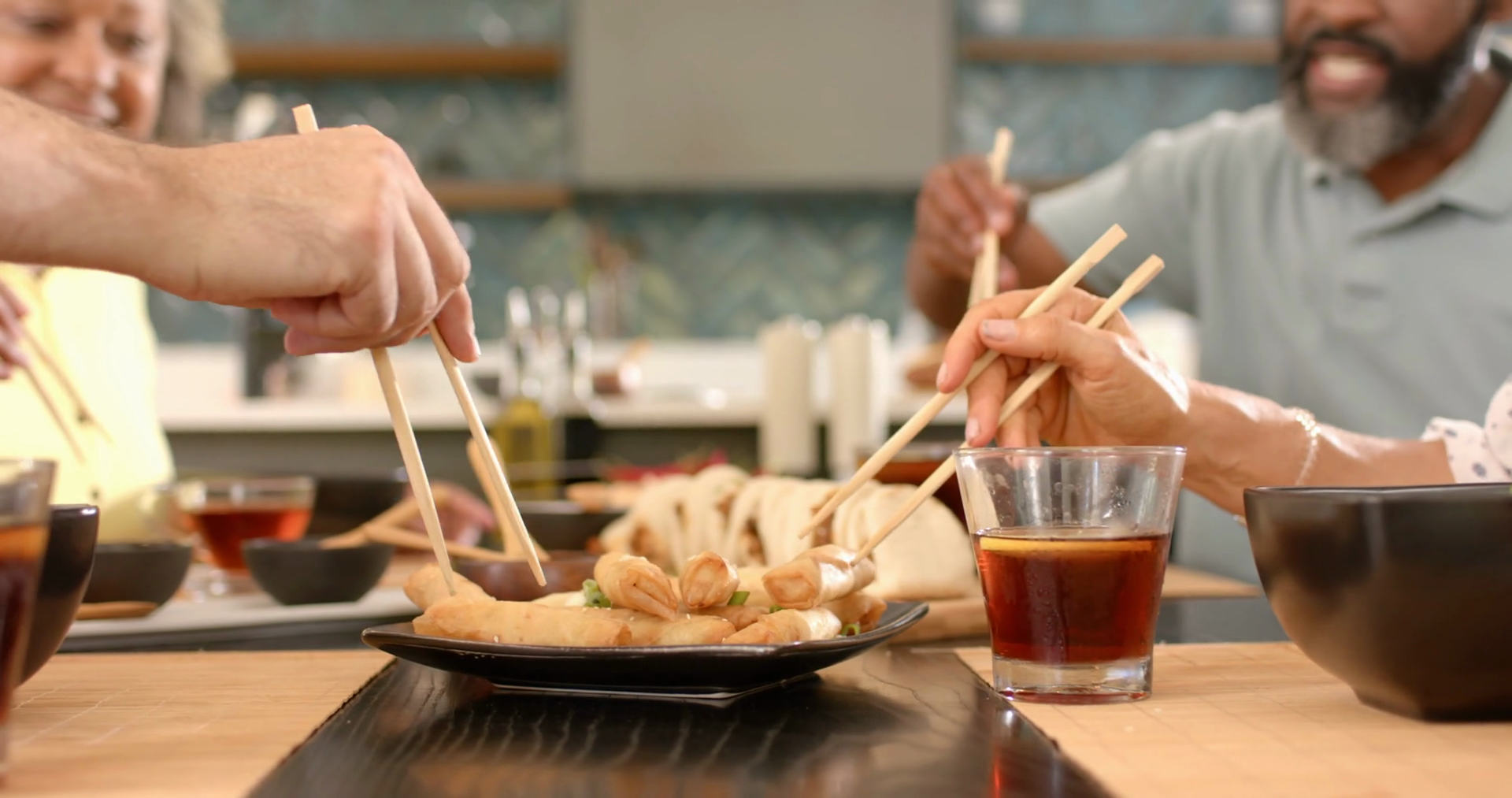 Eating Spring Rolls With Chopsticks Friends Stock Footage SBV-352148484 ...