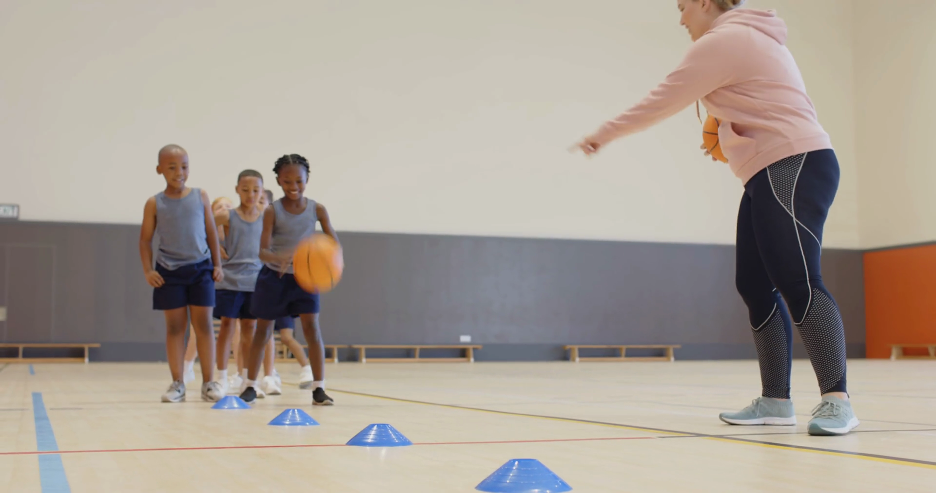 Dribbling Basketball Around Cones Children Stock Footage SBV-352074773 ...