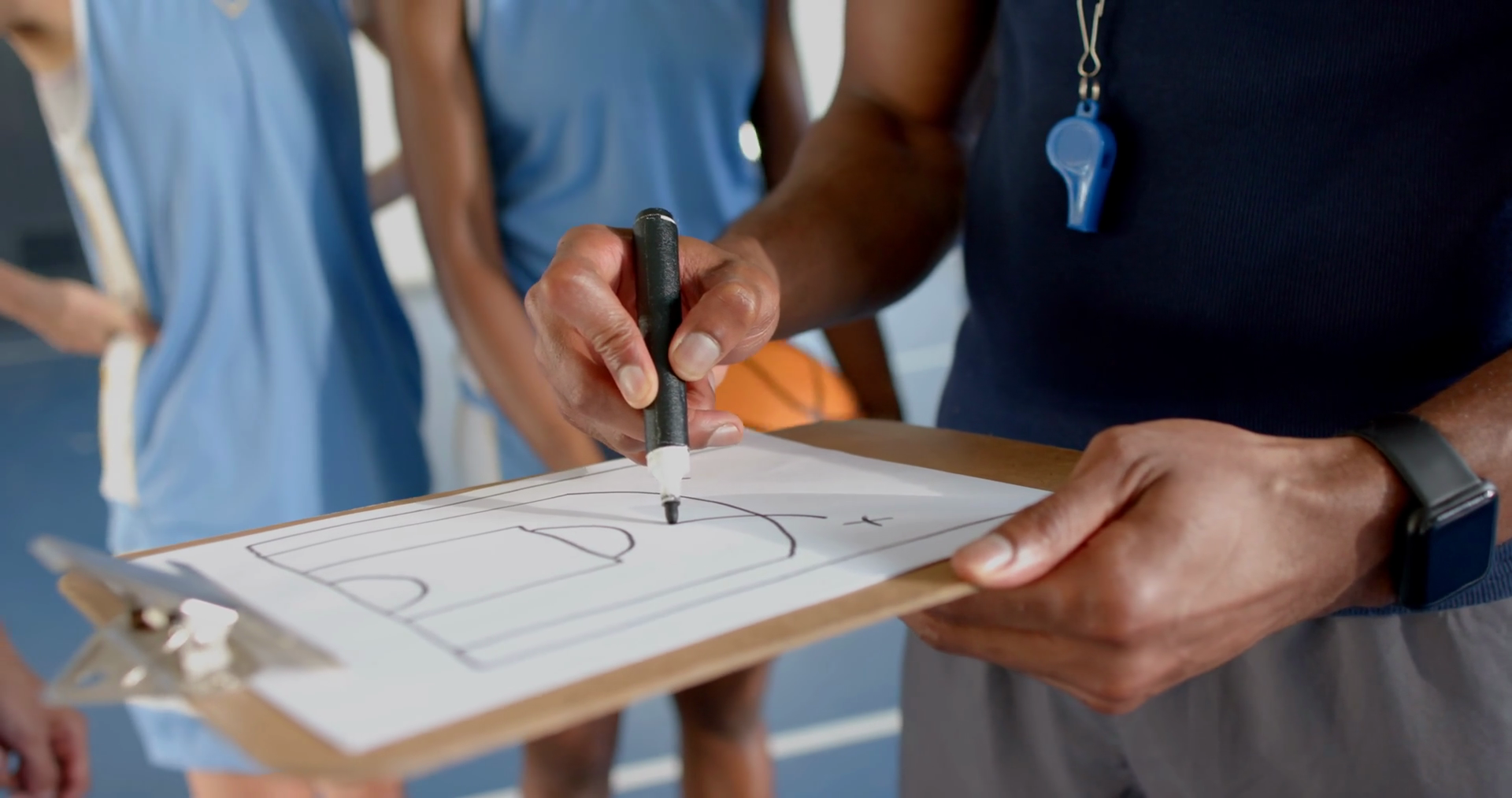 Coach Drawing Basketball Play On Clipboard Stock Footage SBV-352069945 ...