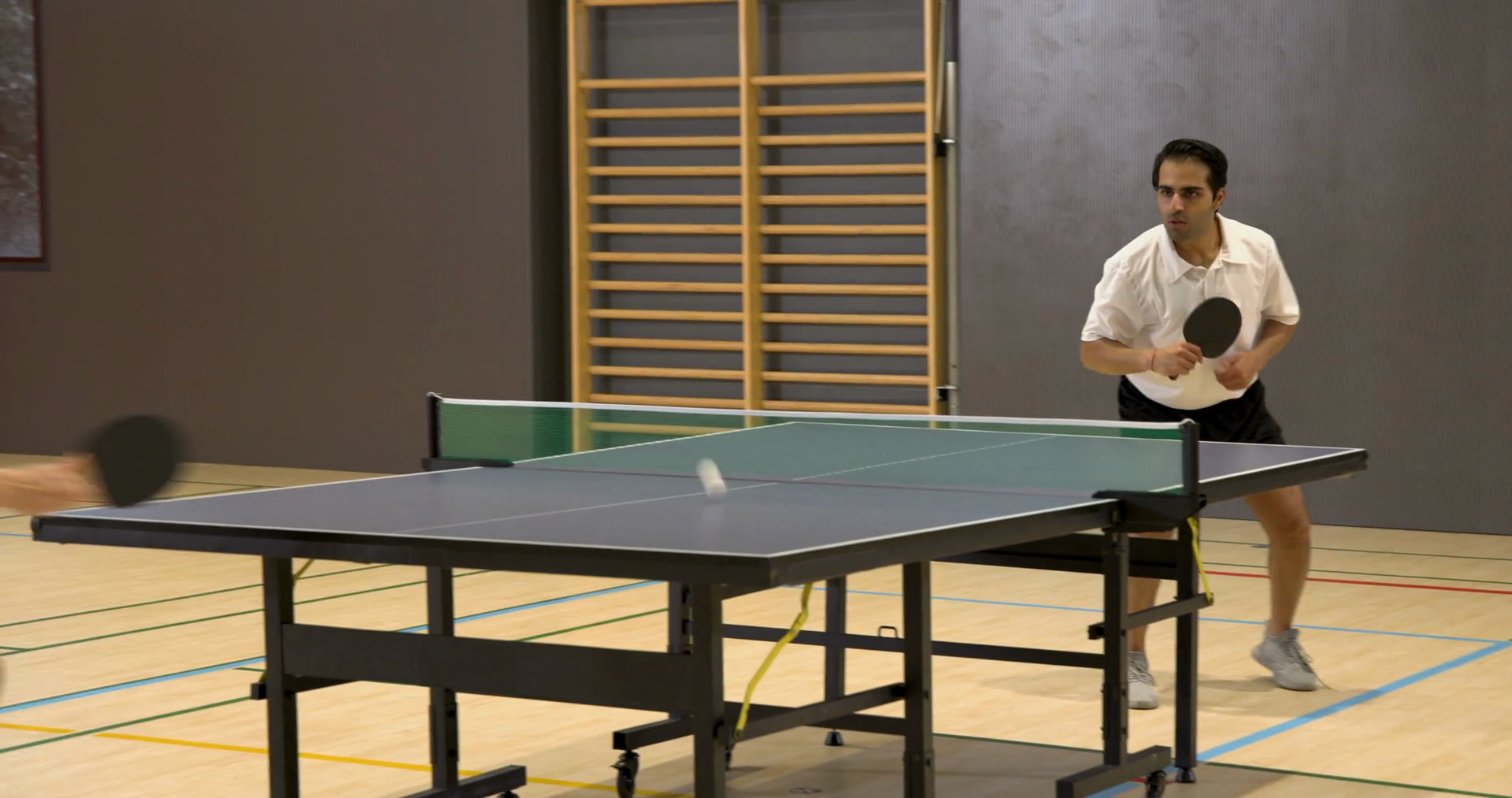 Playing Table Tennis Man Hitting Ball With Stock Footage SBV-352070090 ...