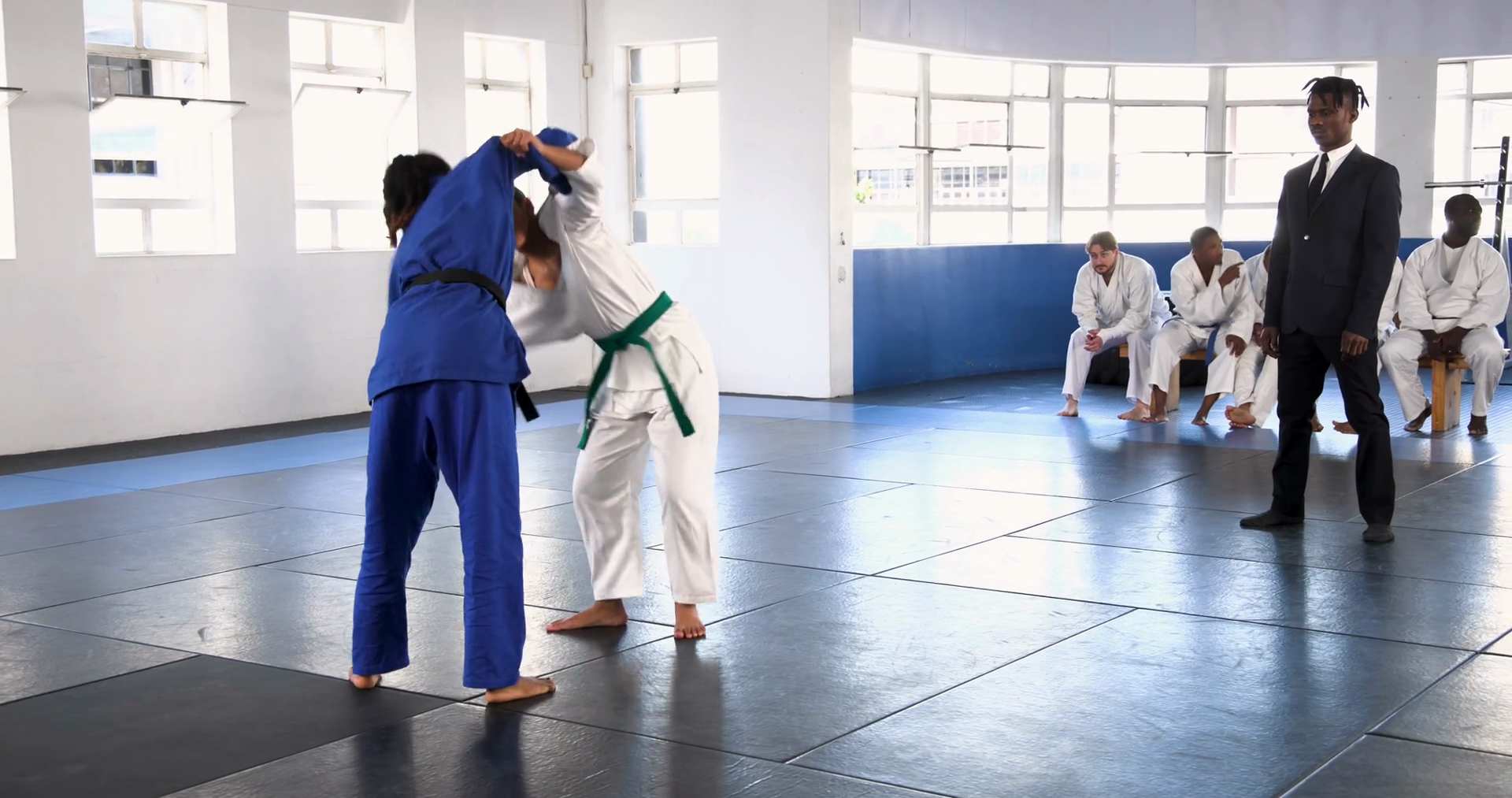 Practicing Judo Two Athletes Sparring On Mat Stock Footage SBV ...