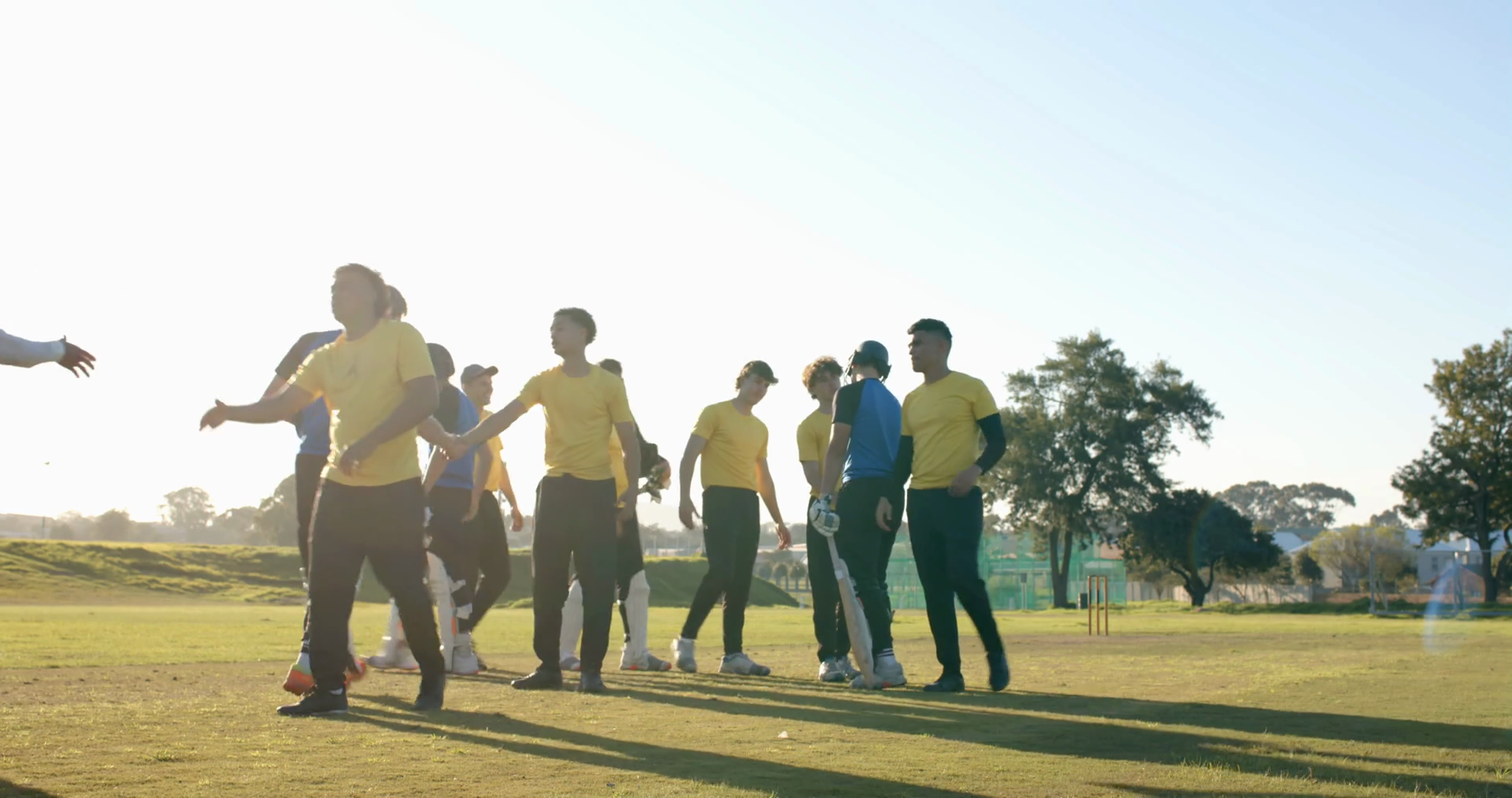 Cricket Players Shaking Hands On Field Stock Footage SBV-352070488 ...