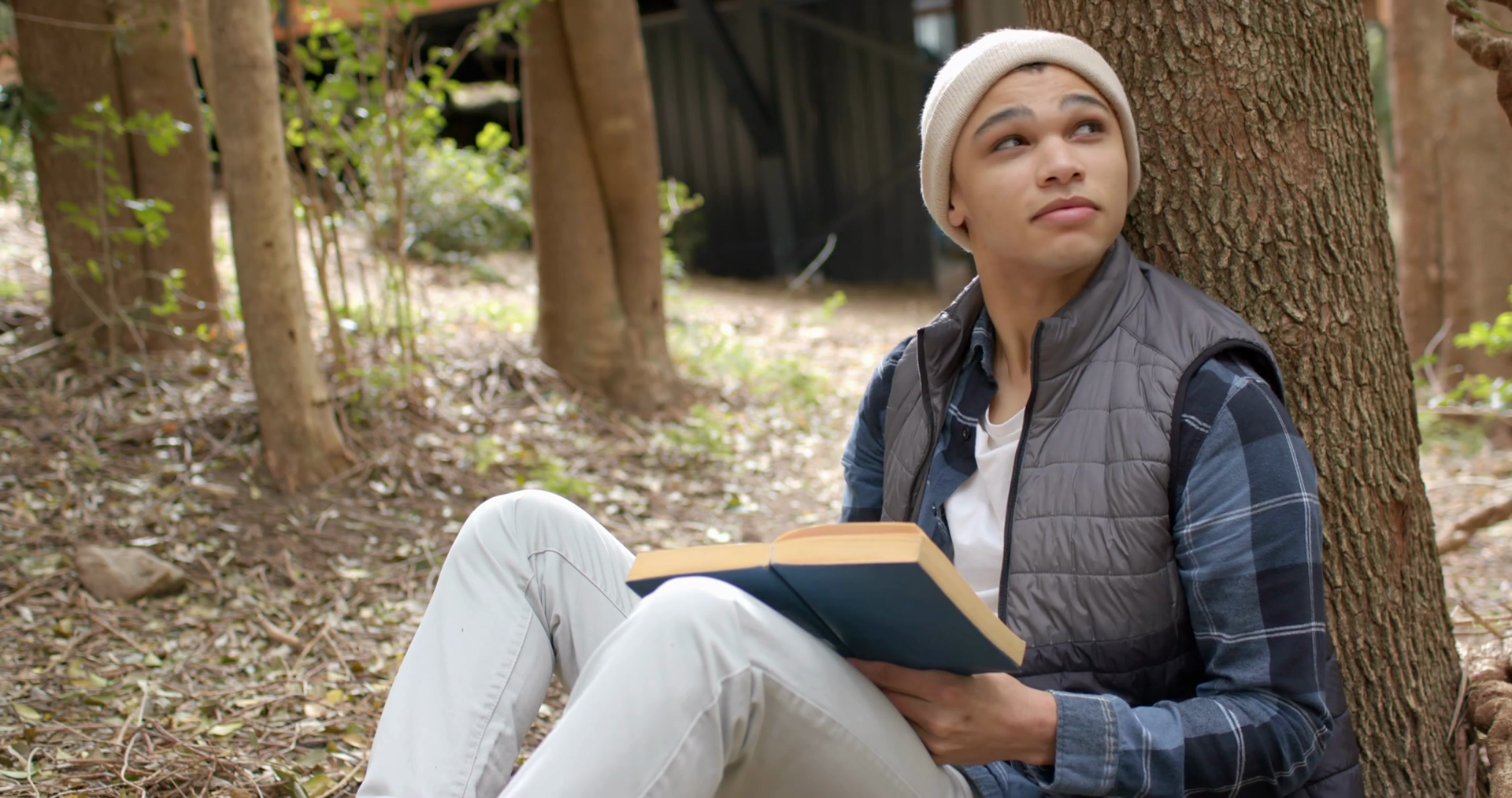 Asian Man Sitting Under Tree Reading Book Stock Footage SBV-352035230 ...