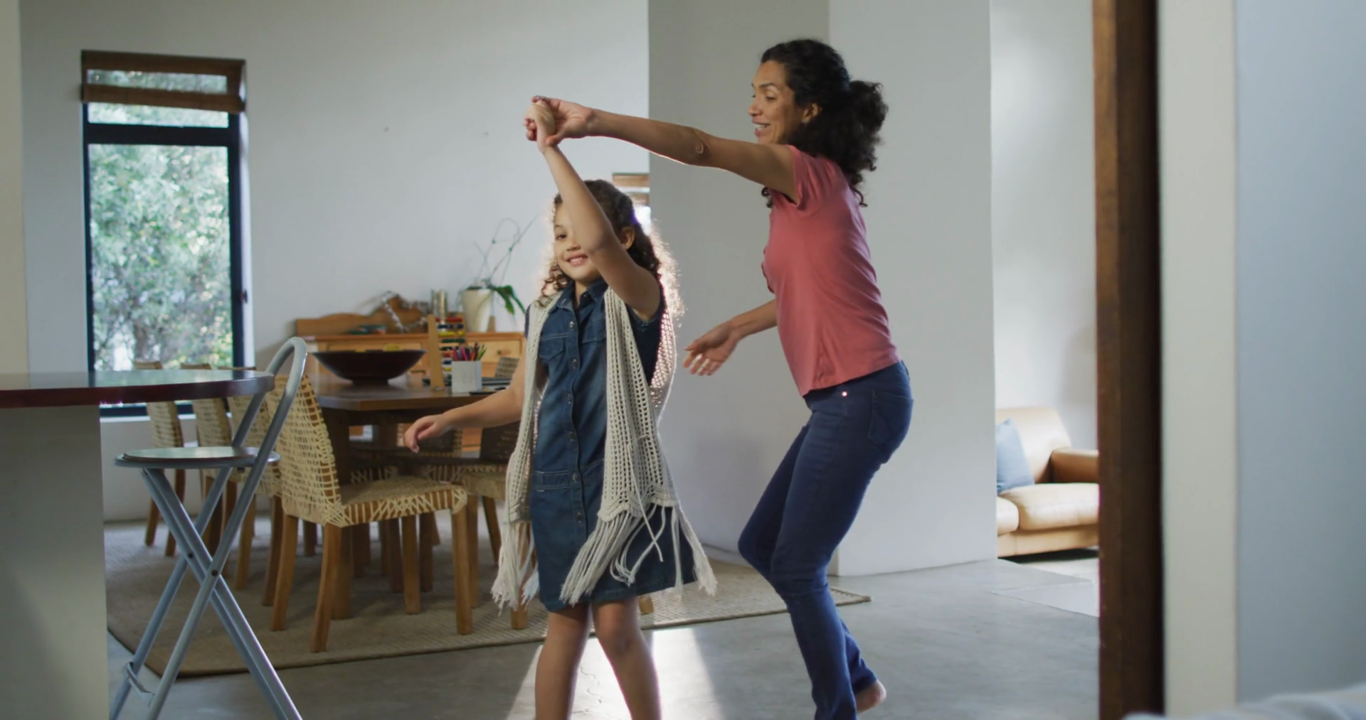 Happy Mixed Race Mother Daughter Dancing In Stock Footage SBV-348372688 ...
