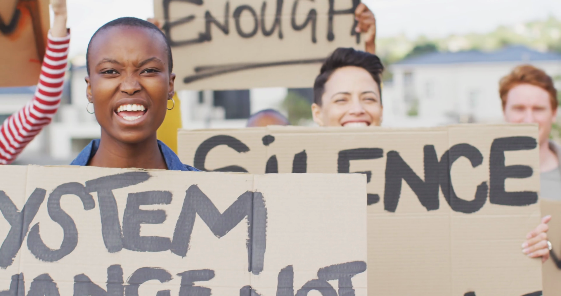 Diverse Group Of Protesters Holding Stock Footage SBV-348606480 ...