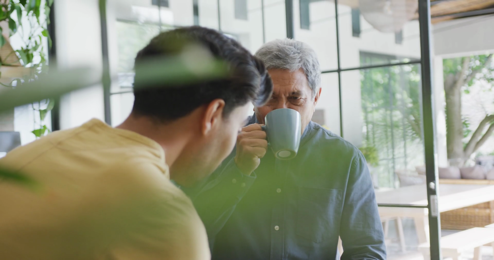 Man Sipping Coffee From Mug Listening To Stock Footage SBV-348497363 ...