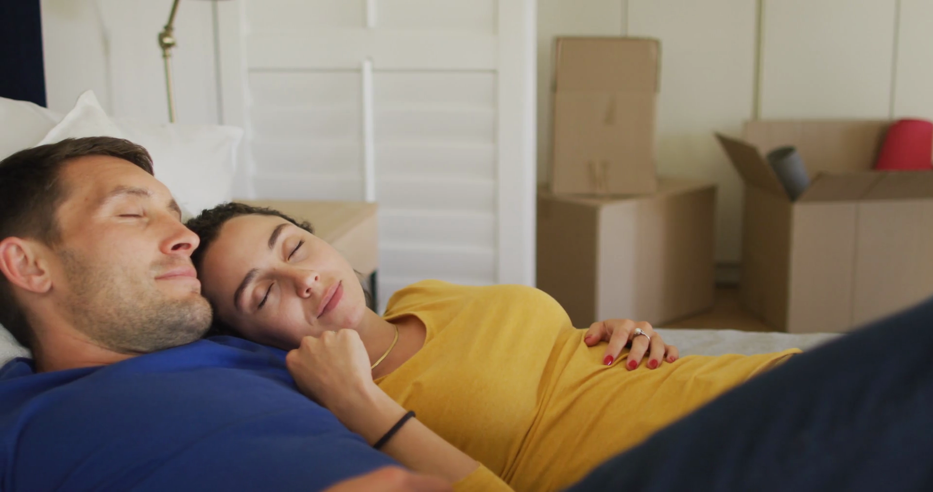 Happy Caucasian Couple Resting Taking Nap In Stock Footage SBV ...
