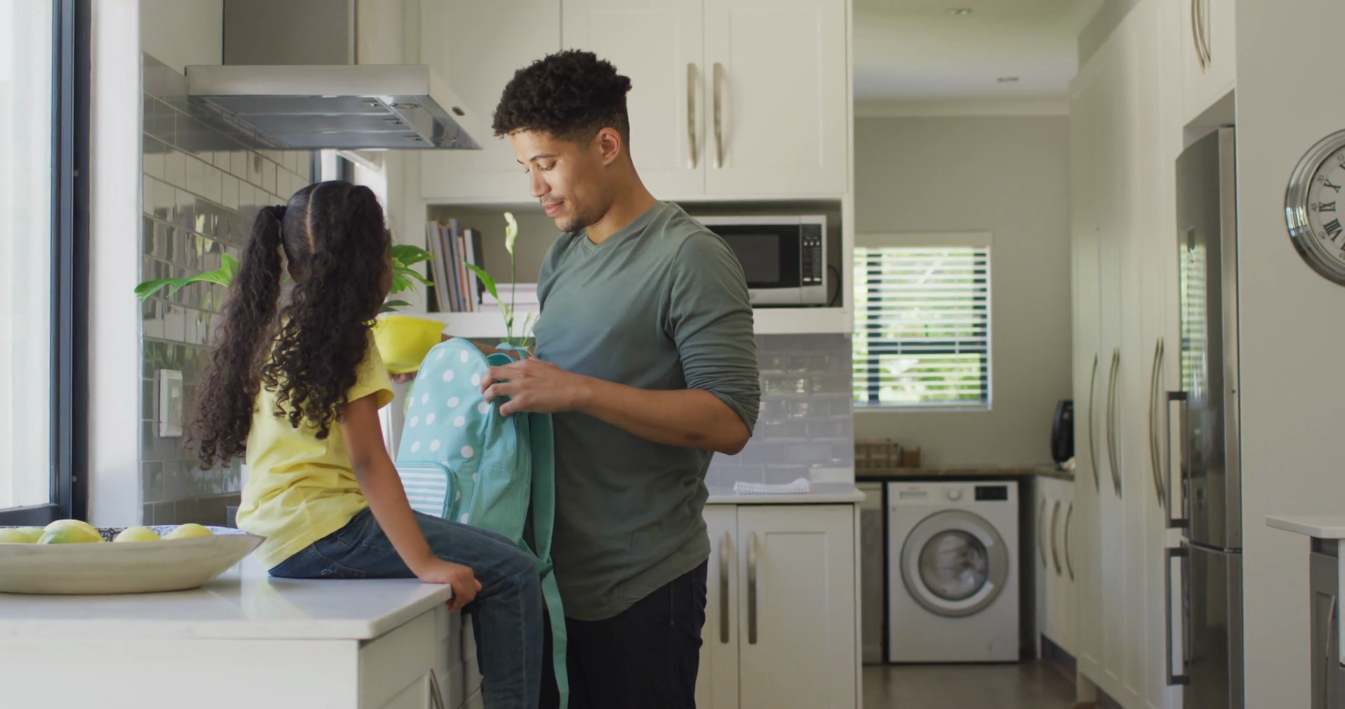 Happy Biracial Father Daughter Packing Lunch Stock Footage Sbv 4673