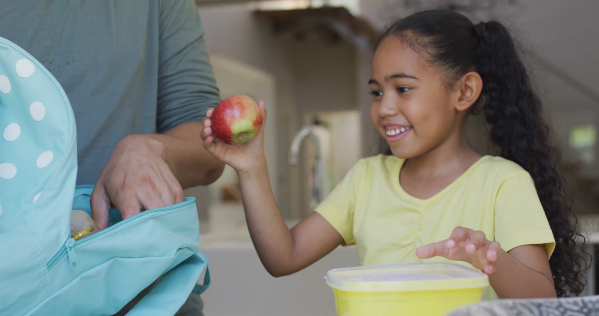Happy Biracial Father Daughter Packing Lunch Stock Footage Sbv 7278