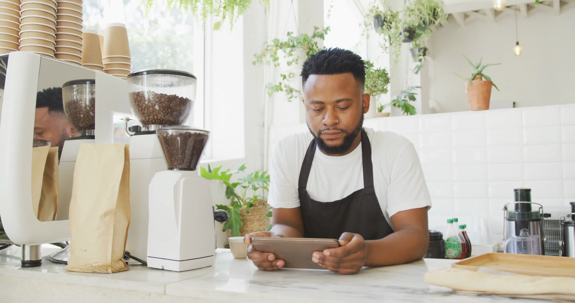 African American Male Cafe Owner Standing Stock Footage SBV-348604045 ...