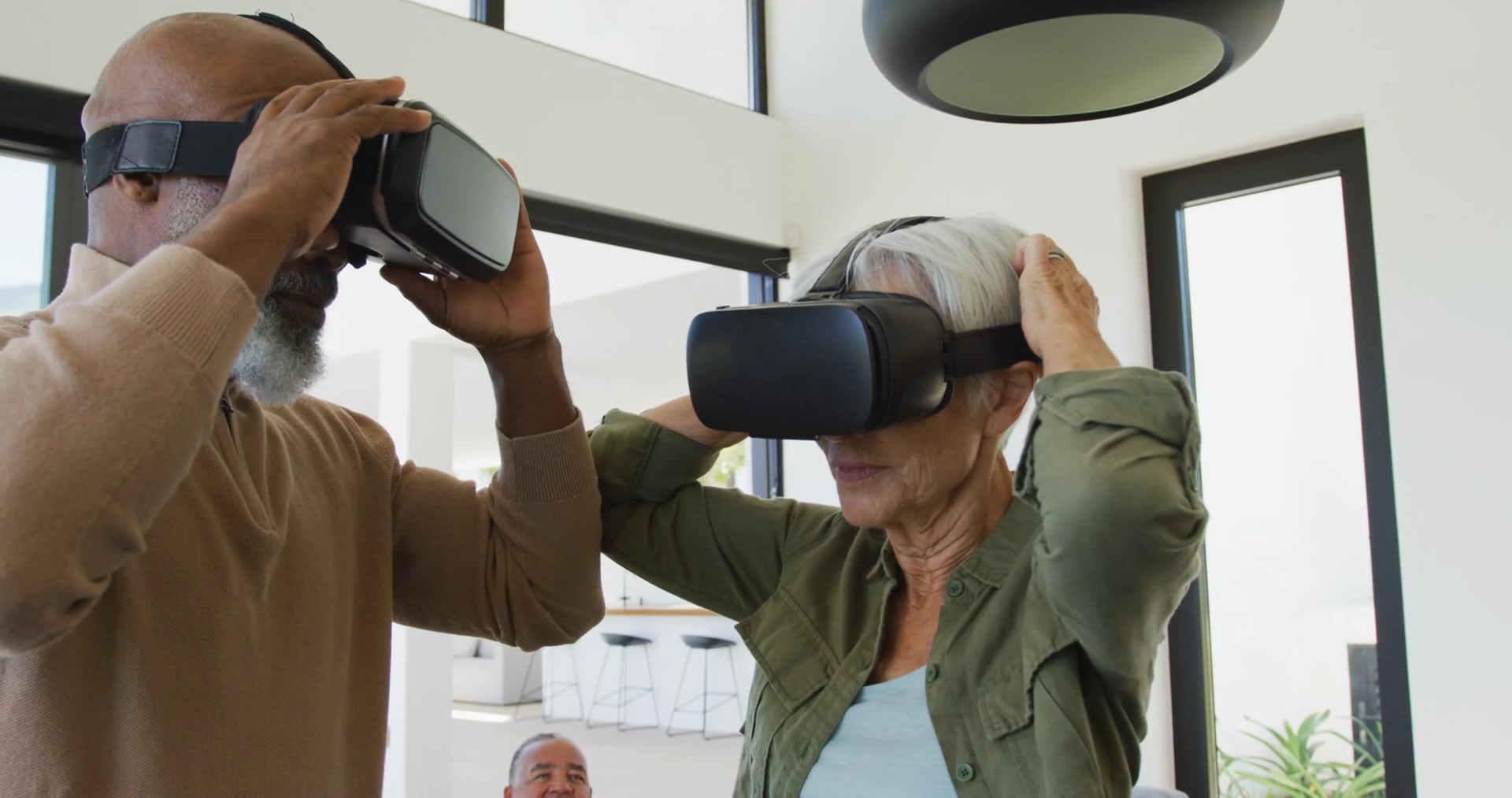 Happy Senior Diverse People Using Vr Stock Footage SBV-348517518 ...