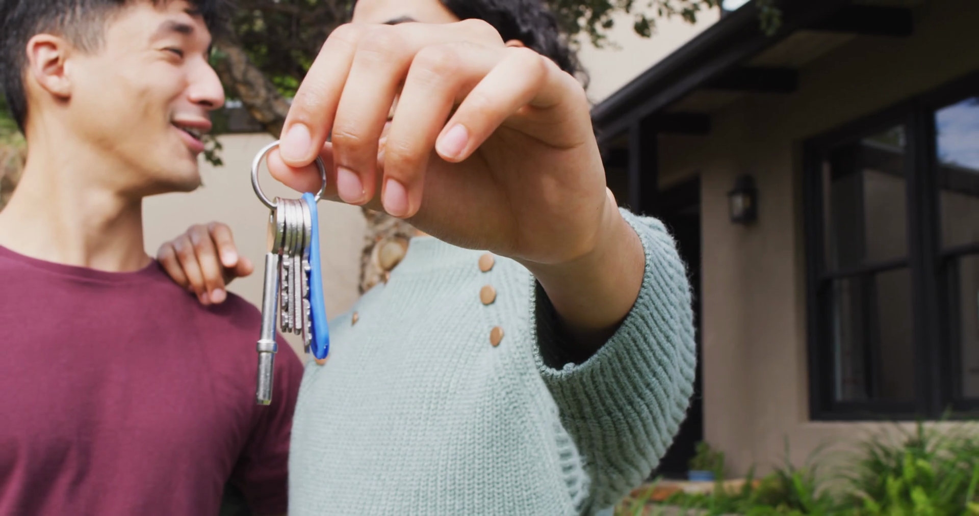 Happy Diverse Male Moving House Holding Keys Stock Footage SBV ...
