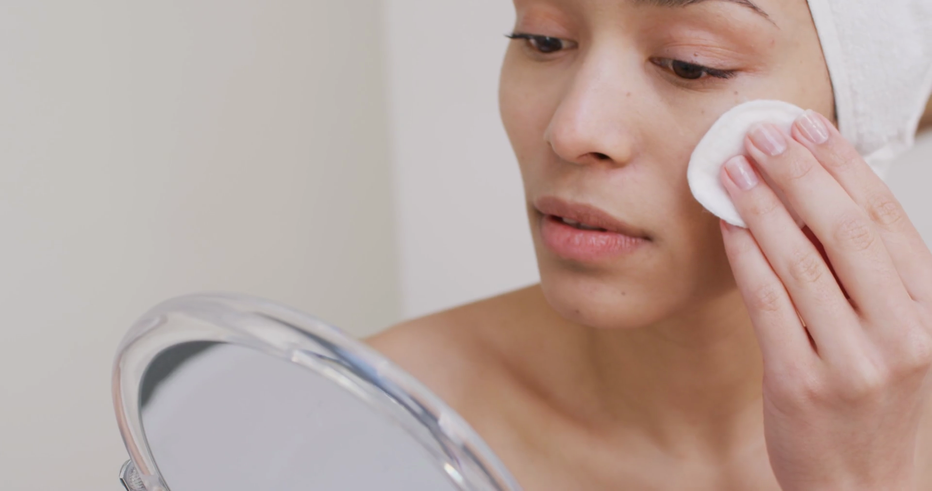 Biracial Woman With Towel Washing Face In Stock Footage SBV-348448245 ...