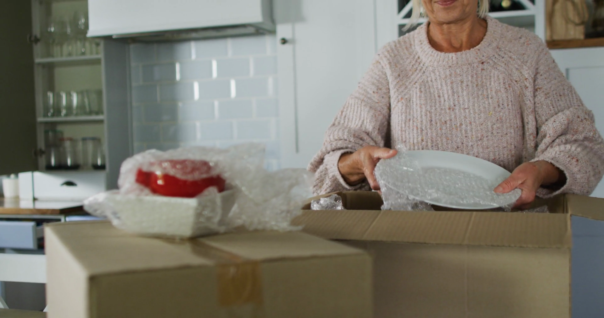 Happy Caucasian Woman Moving House Unpacking Stock Footage SBV ...