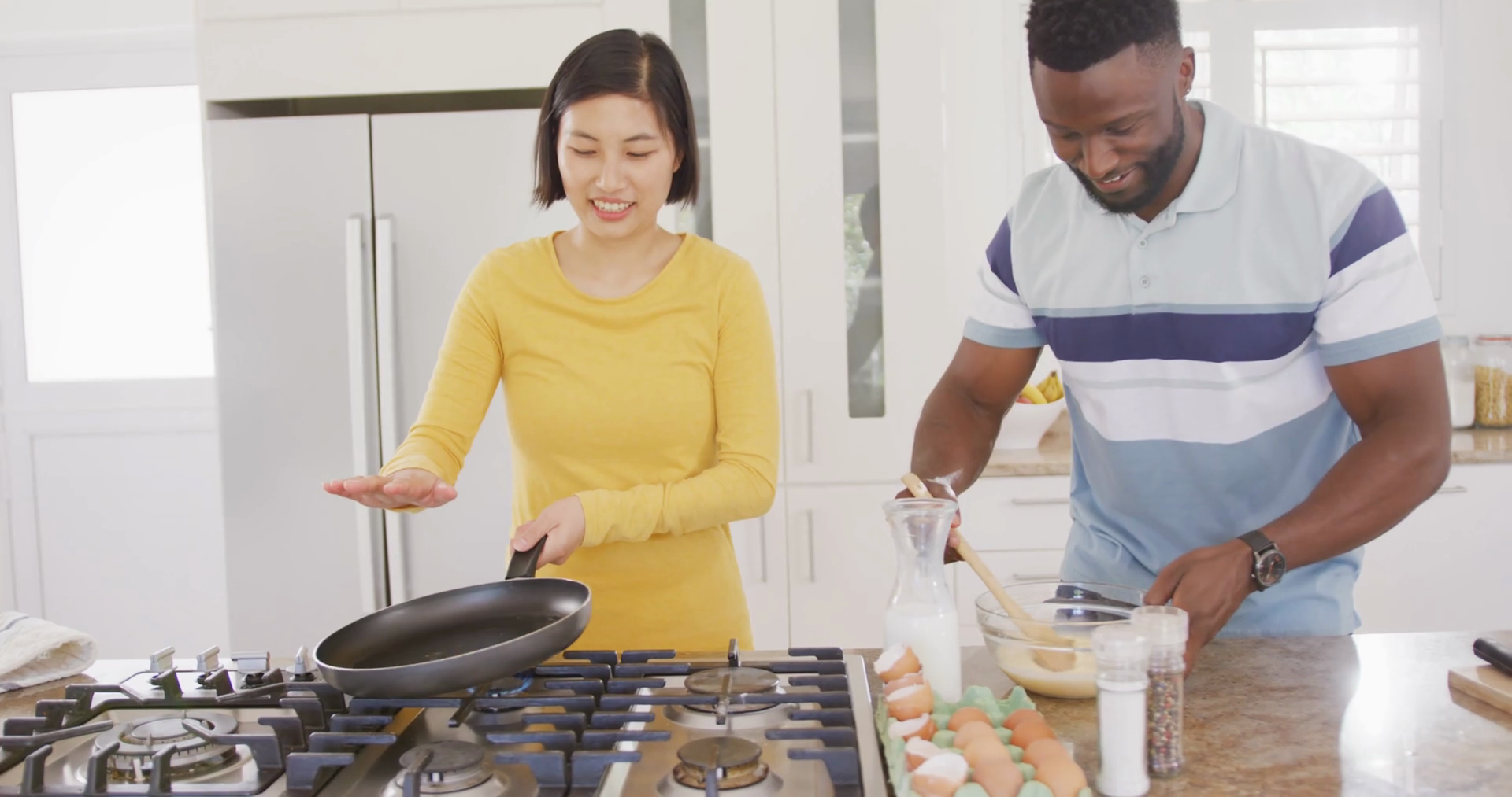 Happy Diverse Couple Cooking Preparing Stock Footage SBV-348518172 ...