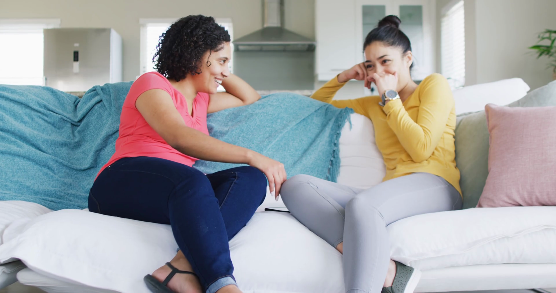 Two Diverse Female Friends Talking Laughing Stock Footage SBV-348425443 ...