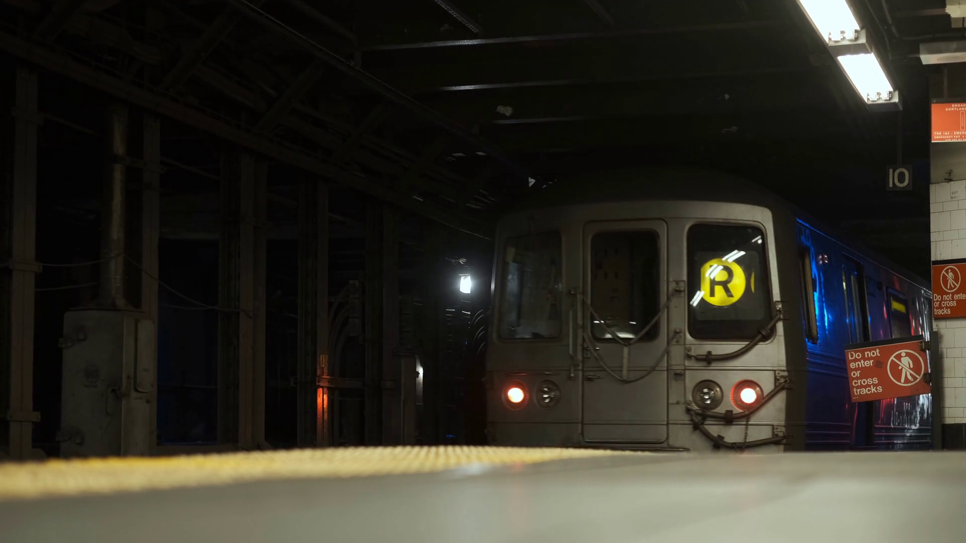 Train Departs. Warning Signs For People: Caution. Metro Station In New ...