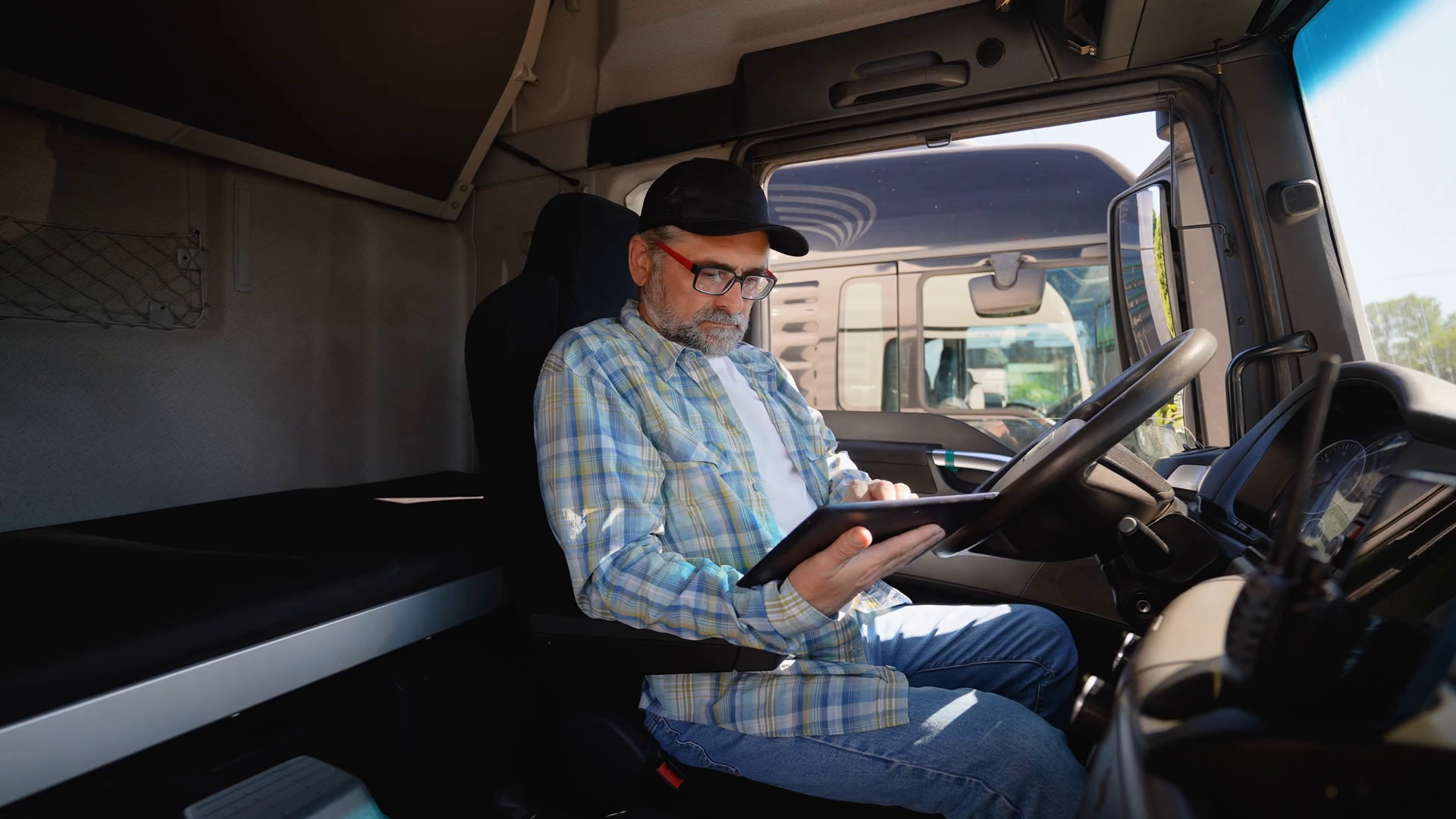 Senior Truck Driver Using Truck Gps Stock Footage SBV-353444931 ...