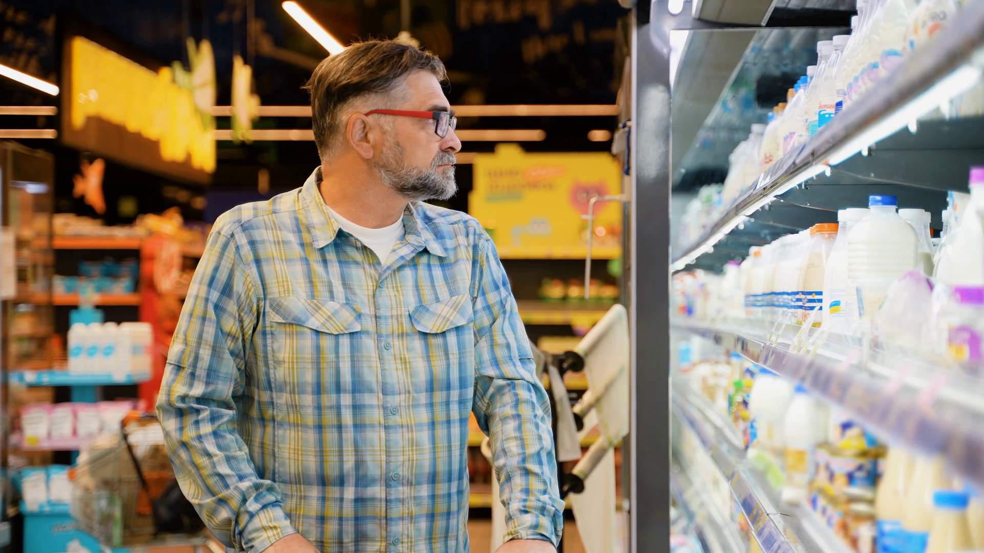 Middle-aged 50s Man Buying Milk In Stock Footage SBV-353445637 ...