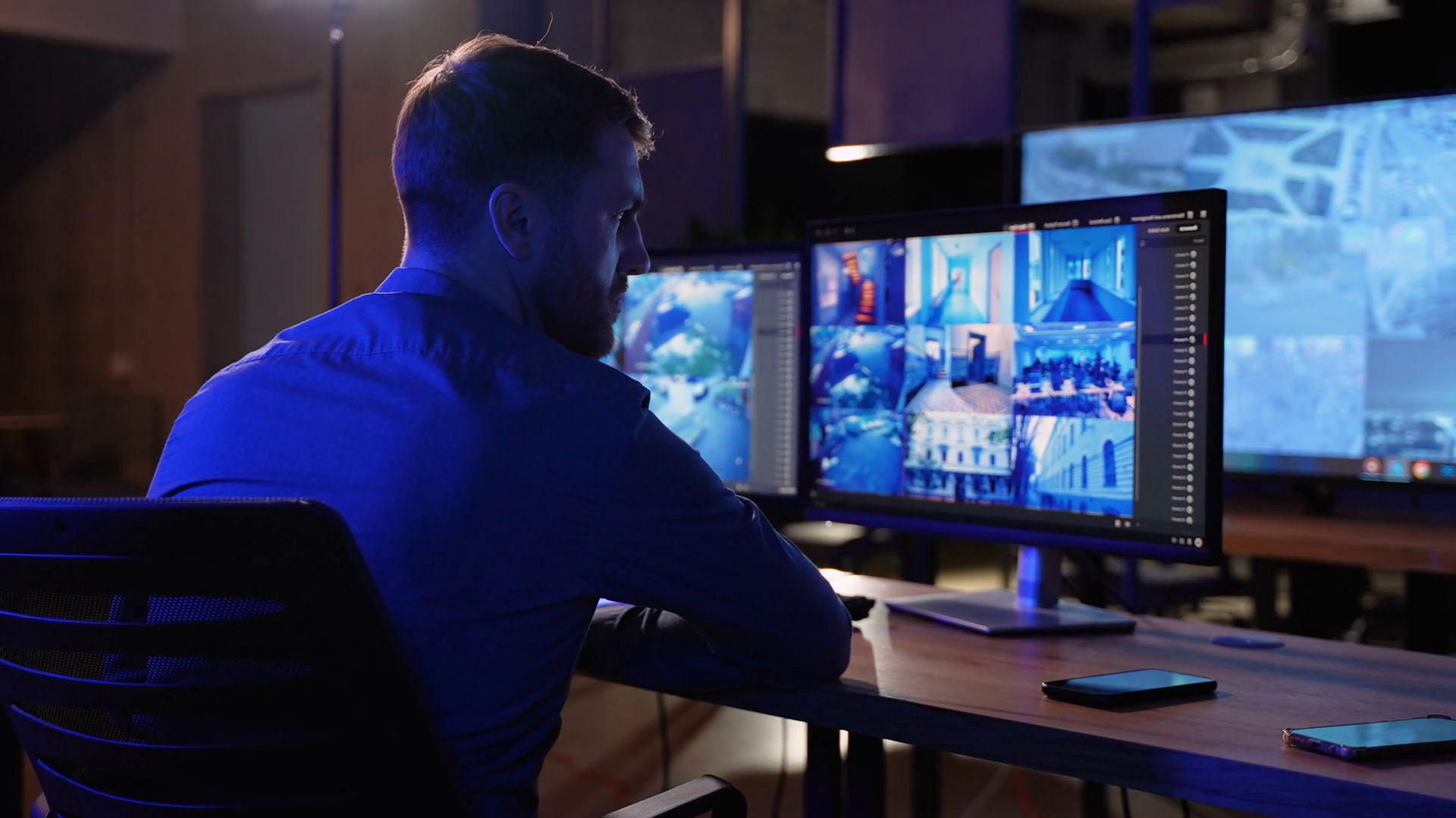 Man Officer In Control Room Monitoring Cctv Stock Footage SBV-353033542 ...