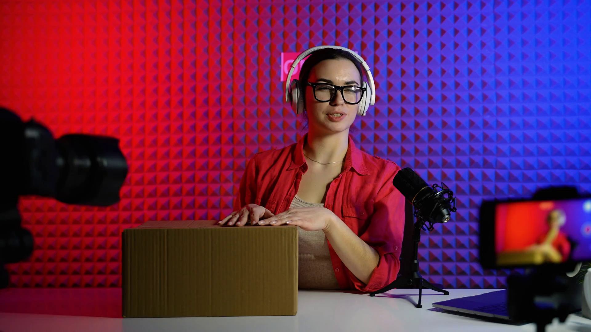 Female Tech Blogger Unpacking Box Recording Stock Footage SBV-353191249 ...