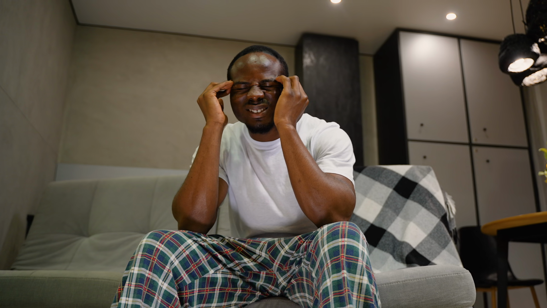 A Man Experiencing Headache Holding Head In Stock Footage SBV-353596853 ...