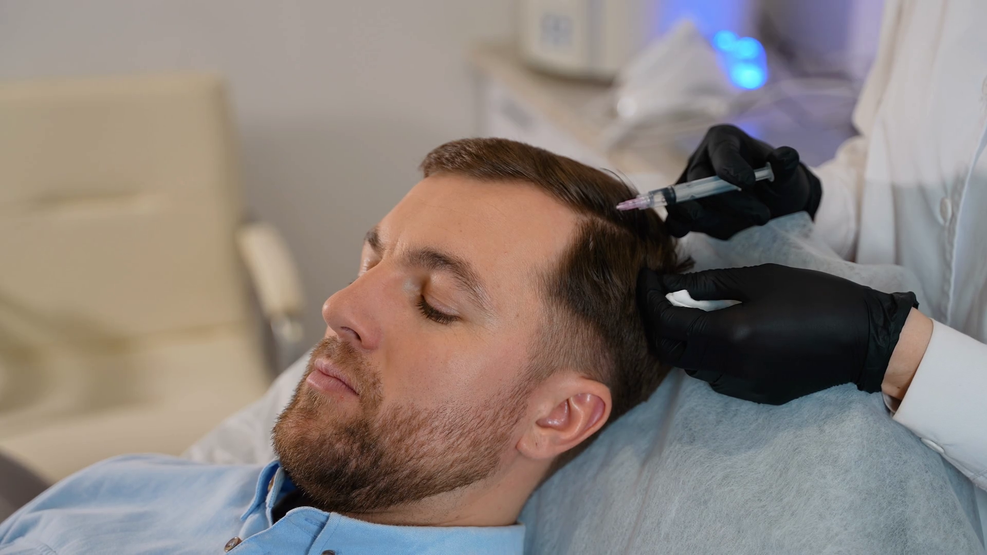 Man Receiving Scalp Injection Hair Loss Stock Footage SBV-351889135 ...