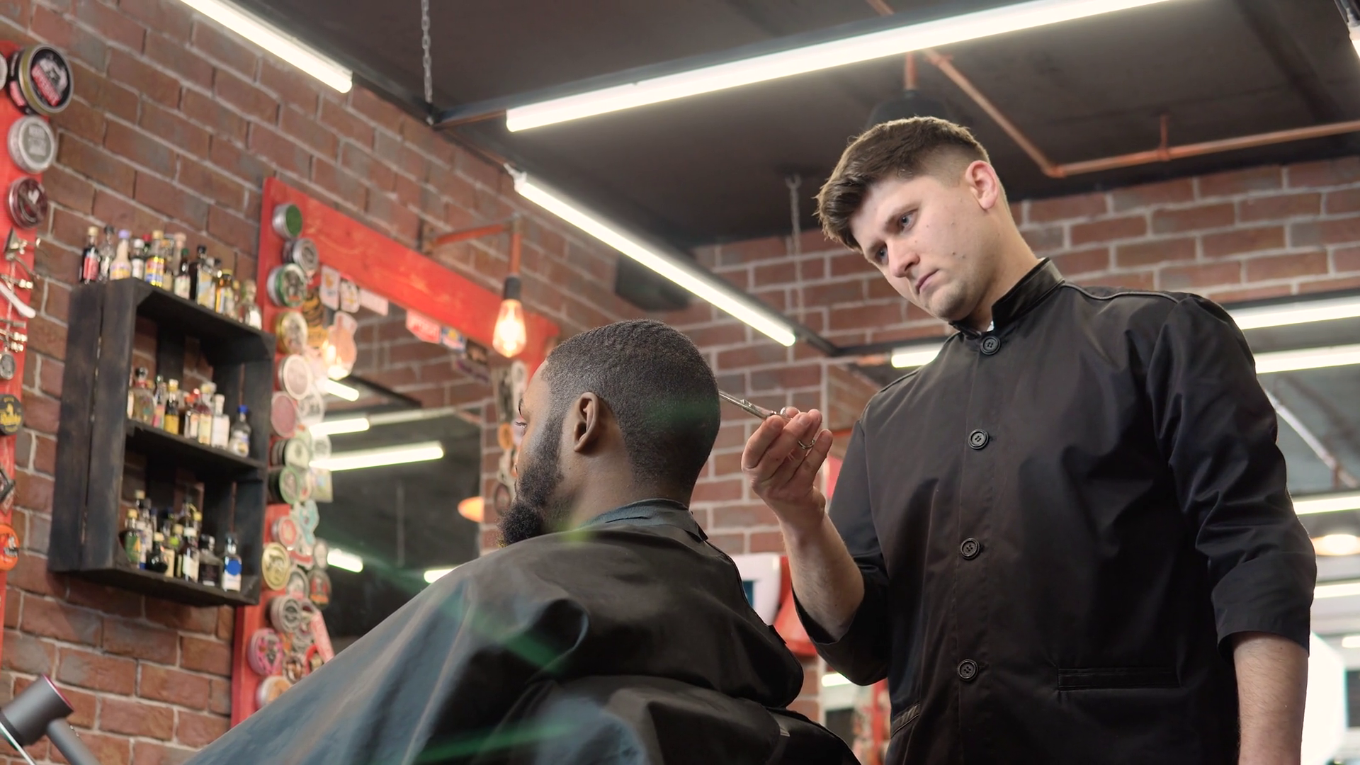 Hairdresser Cuts Client's Hair With Scissors Stock Footage SBV ...