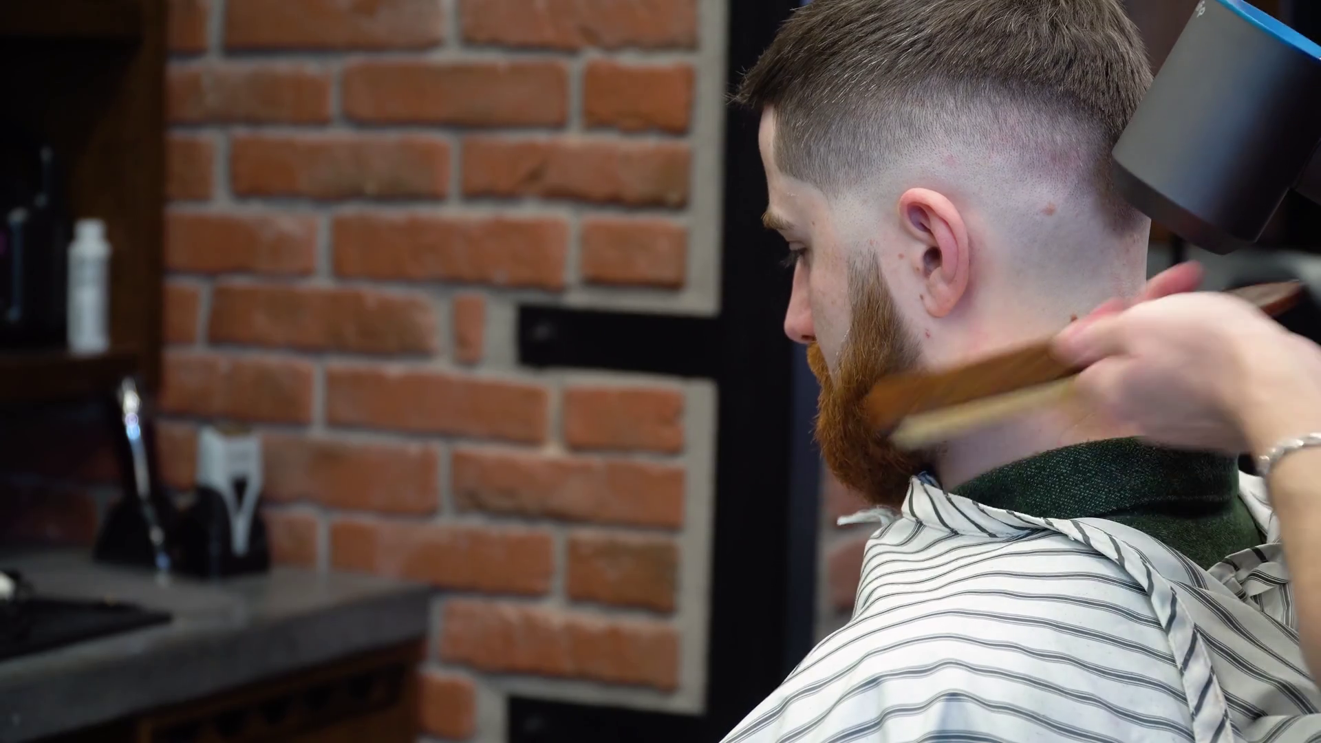 The Barber In Barbershop Shakes Hair From Stock Footage SBV-352166648 ...