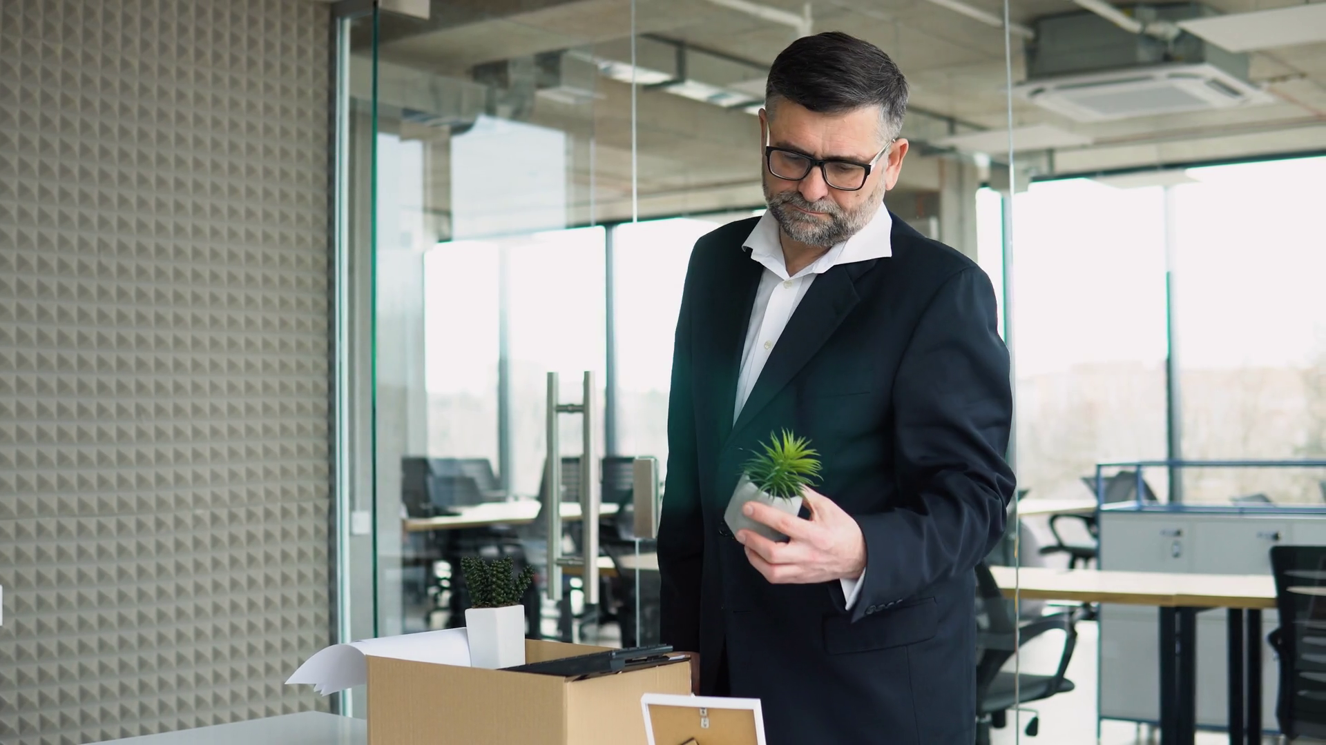 Senior Employee Putting Stuff From Work Desk Stock Footage SBV ...