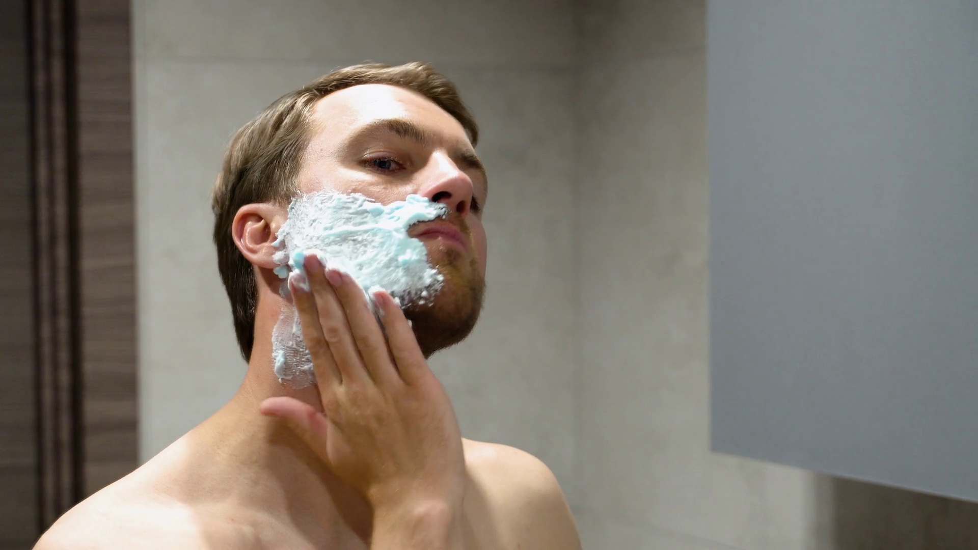 Shirtless Man Applying Shave Foam On Arm Stock Footage SBV-352745720 ...