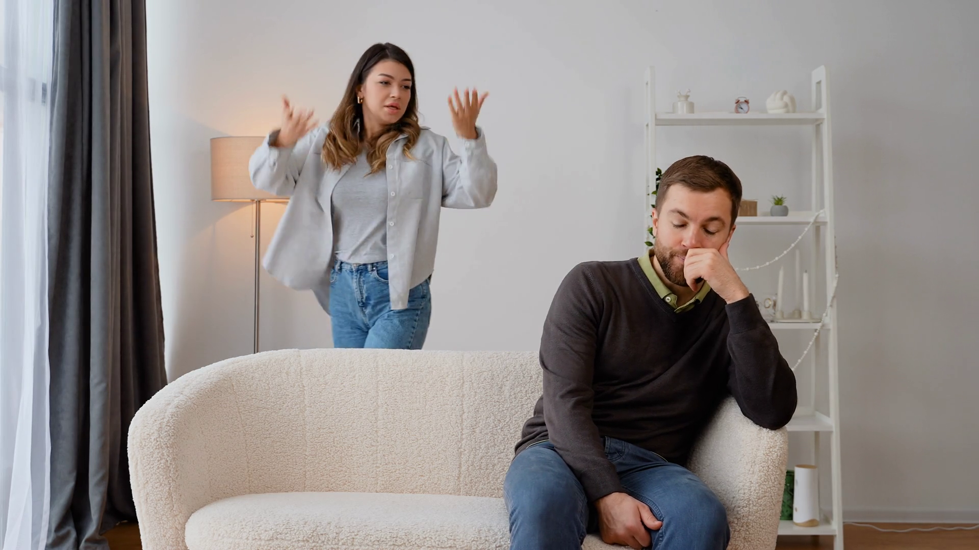 Aggressive Woman Screaming At Scared Husband Stock Footage SBV ...