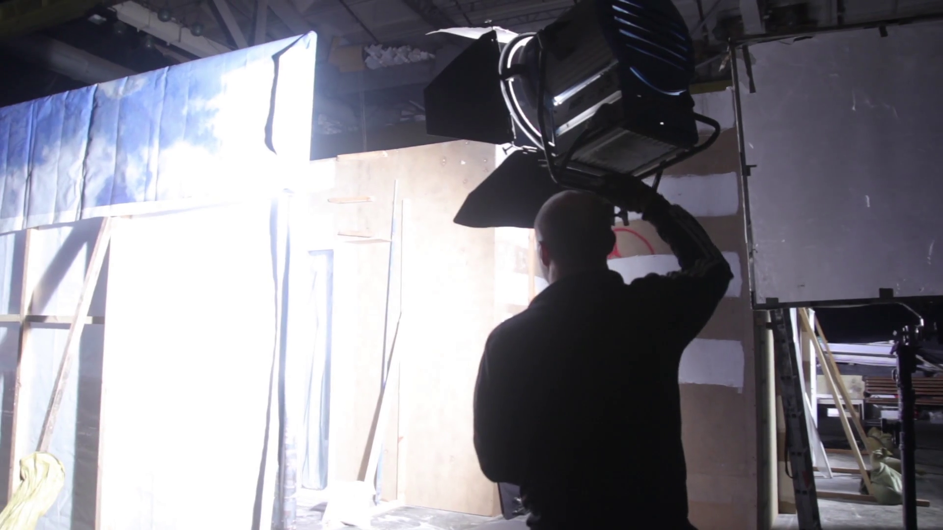Lighting on the set of the film during filming. Filmmaking. Shooting ...