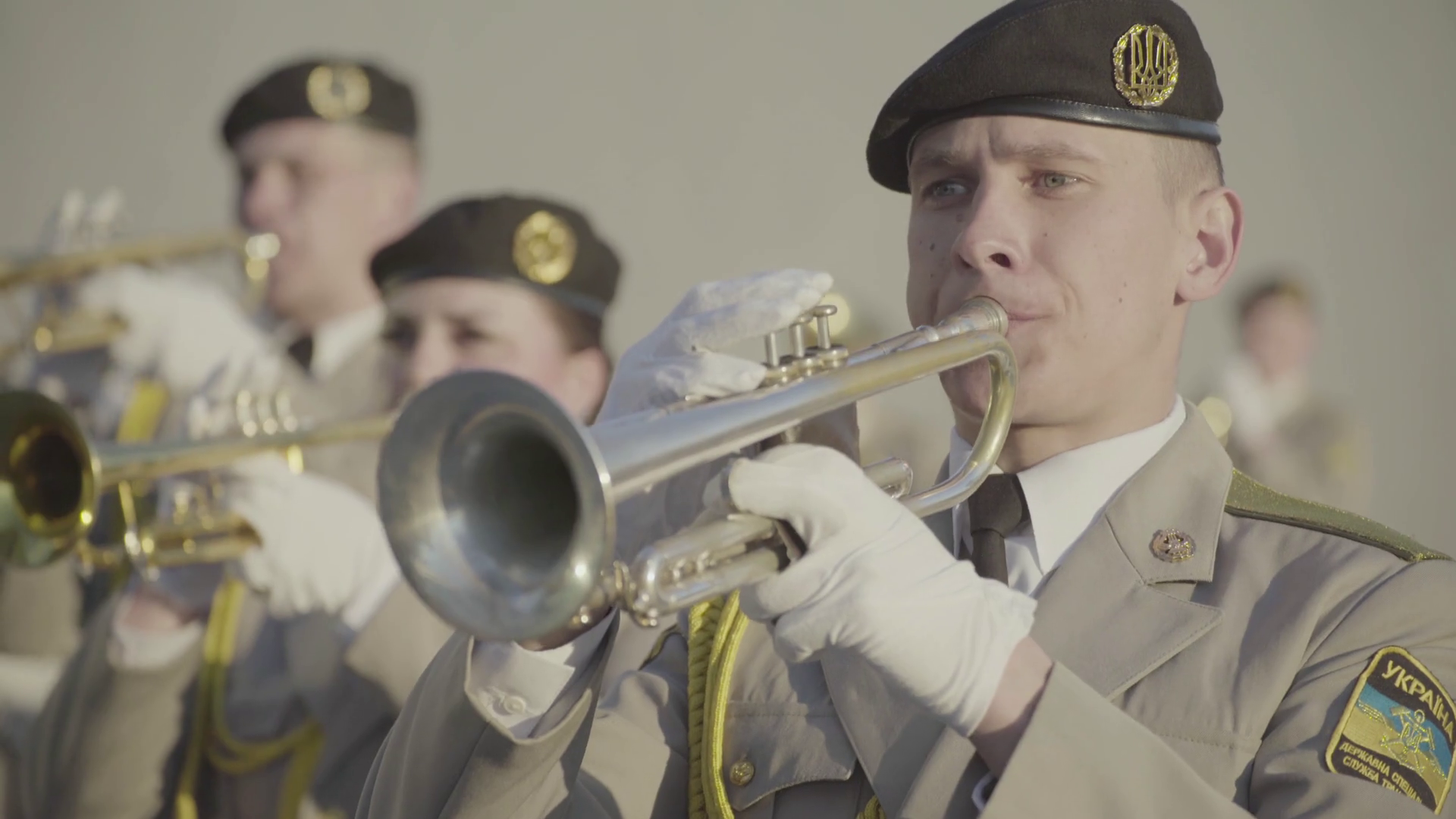 Soldiers musicians musician play music in a military band in Kyiv ...