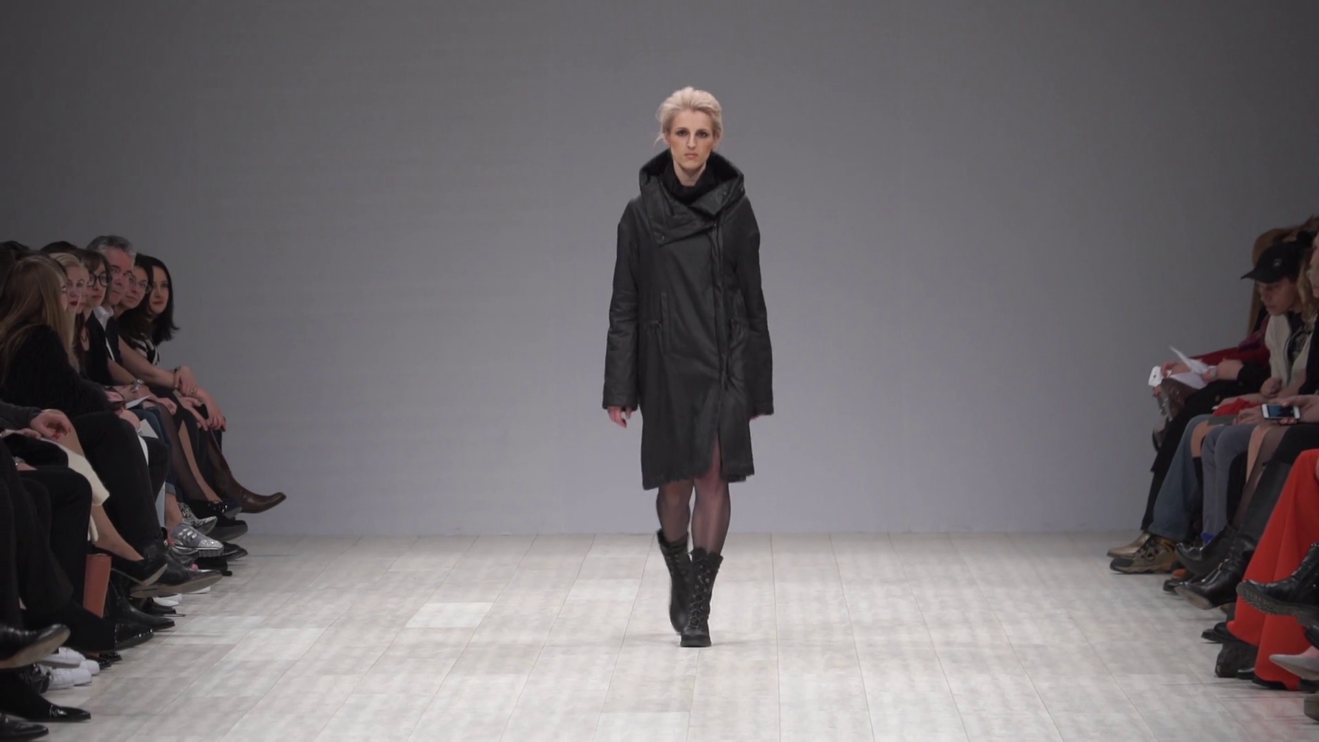 Ukraine, Kyiv : model demonstrates clothes at a fashion show, slow ...