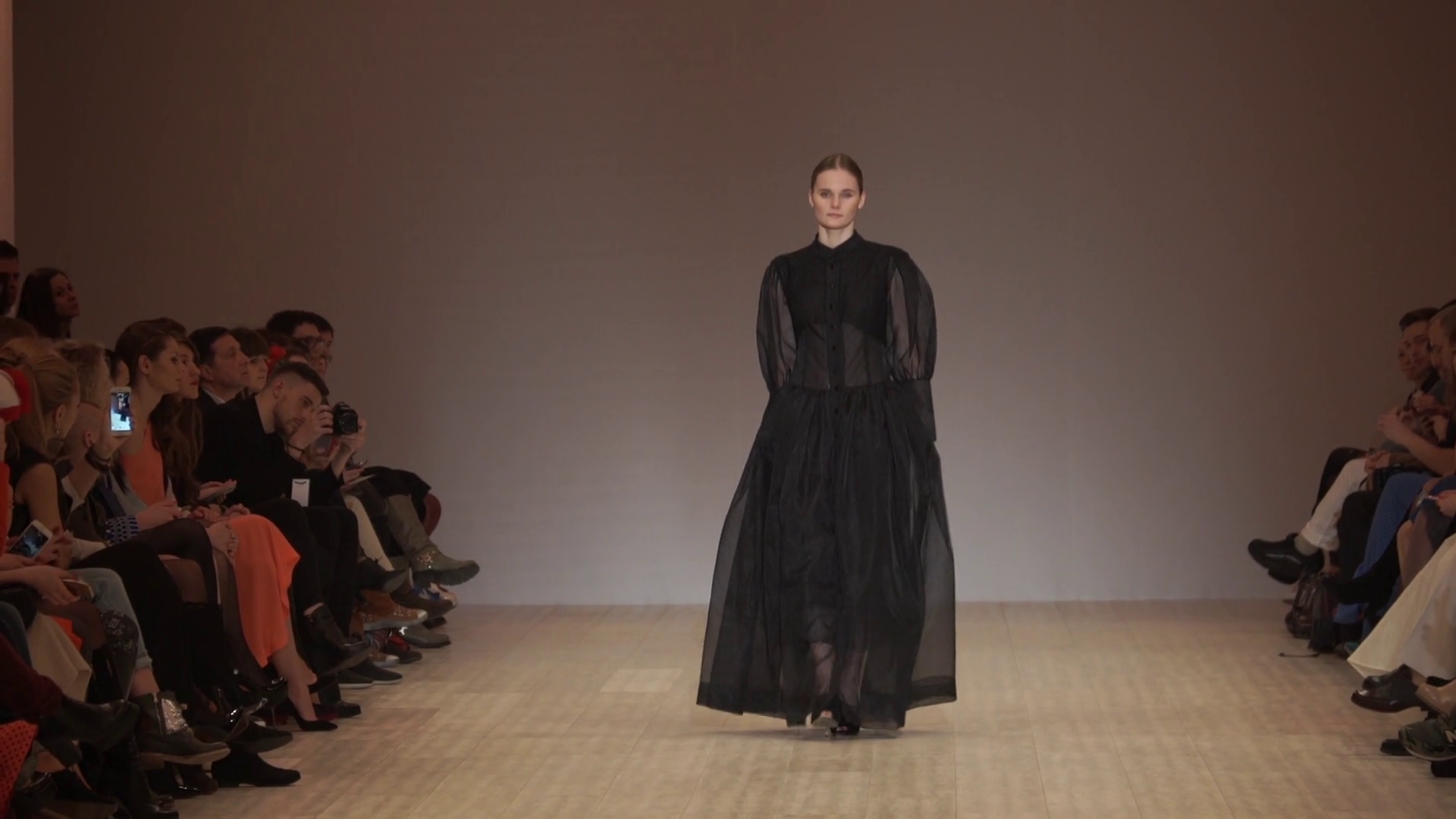 Ukraine, Kyiv : model demonstrates clothes at a fashion show, slow ...