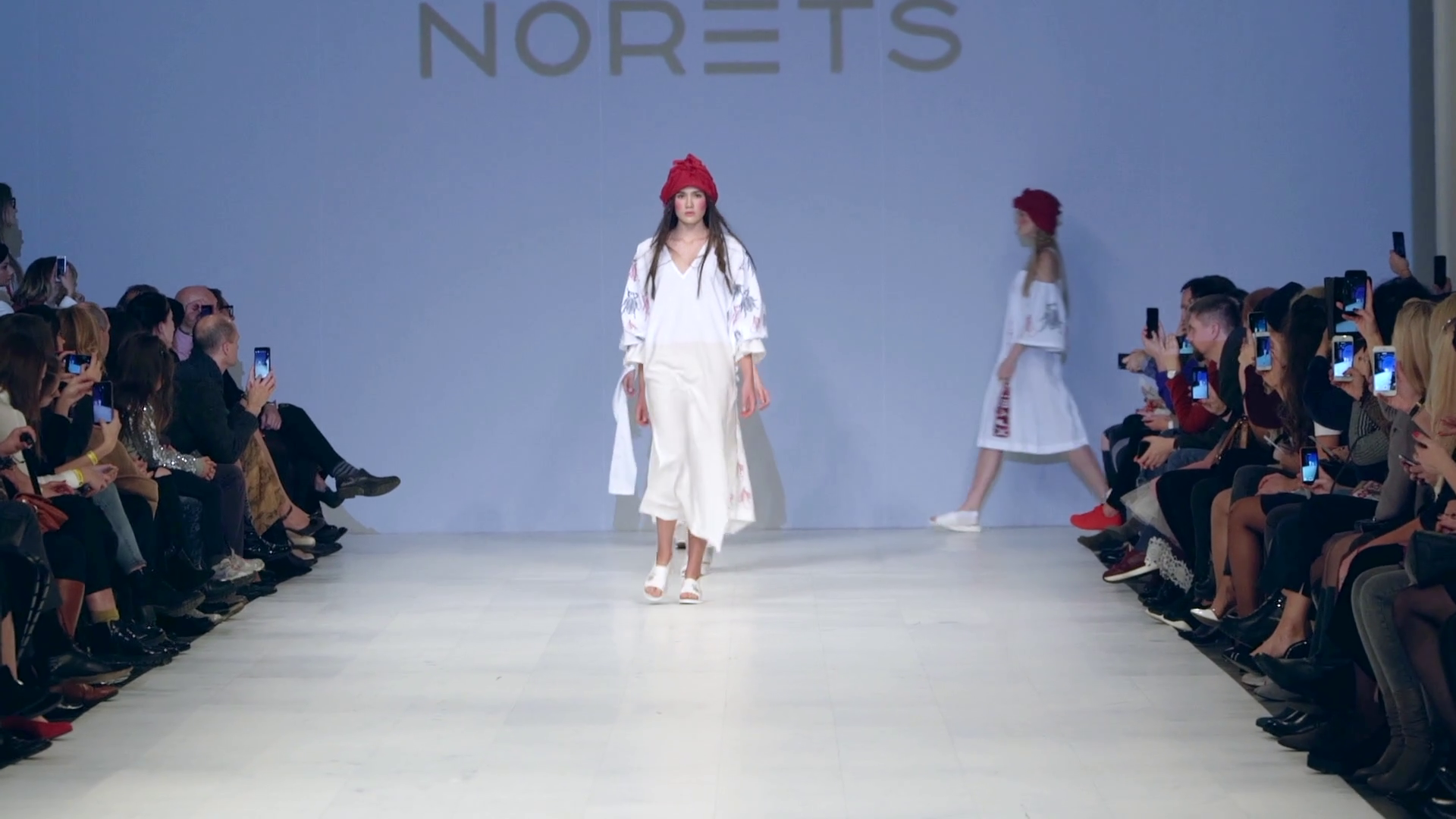 Ukraine, Kyiv : model demonstrates clothes at a fashion show, slow ...