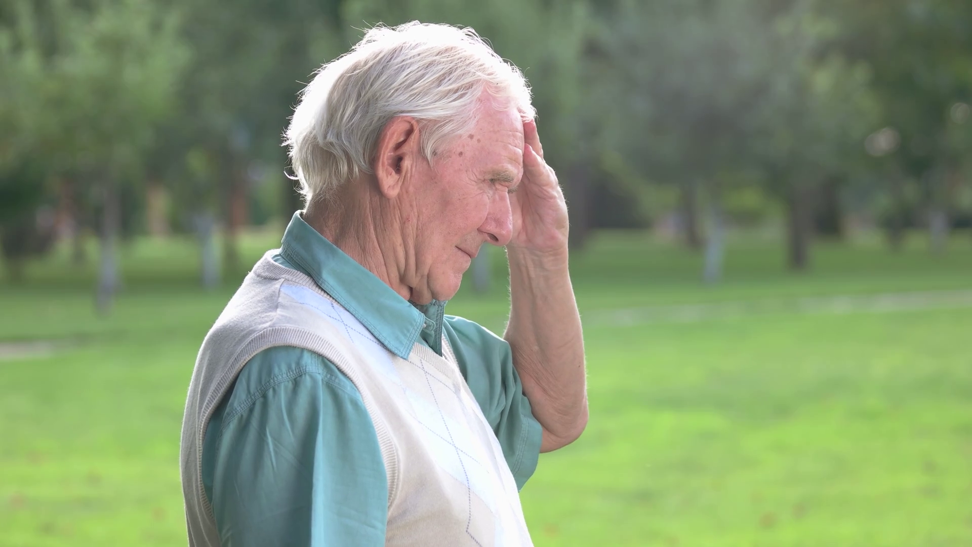 Senior Man Touches Forehead Side View Of Stock Footage SBV-312782429 ...