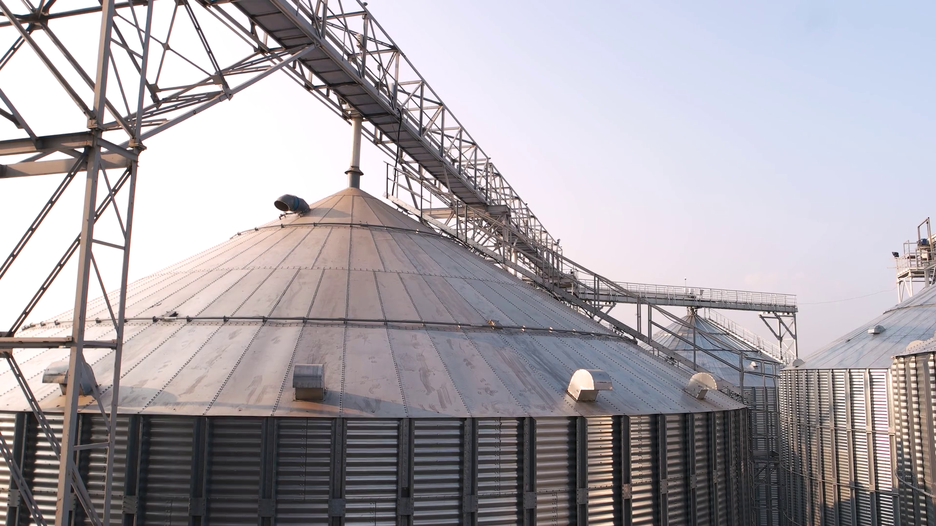 Agricultural Silos Metal Grain Facility Stock Footage SBV-325561623 ...