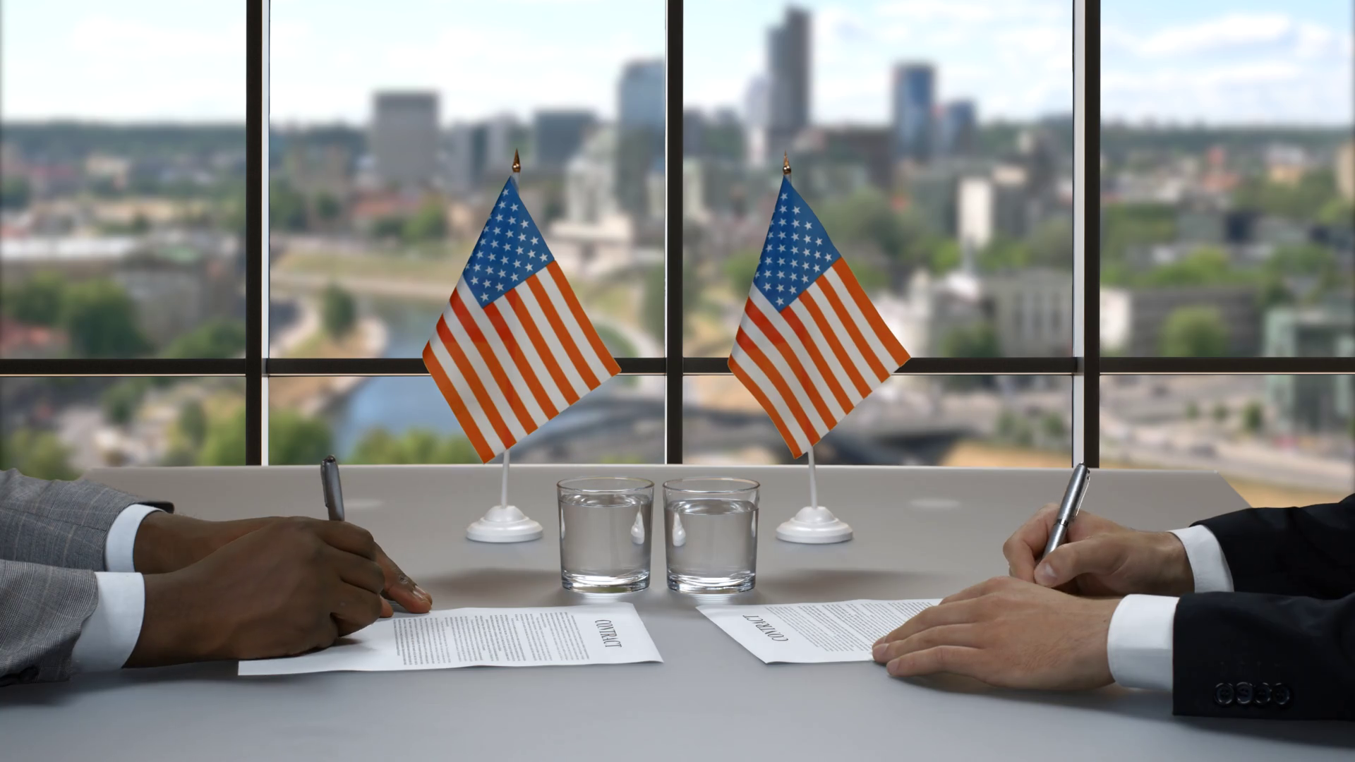 Businessmen Signing Papers At Table Men Stock Footage SBV-318367515 ...