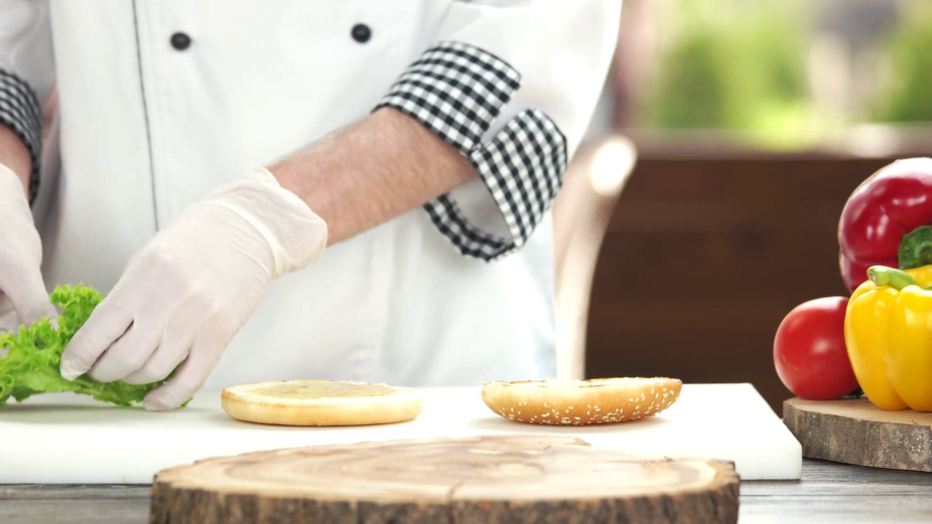 Chef Making Burger Vegetables Bun Lettuce Stock Footage SBV-322524530 ...