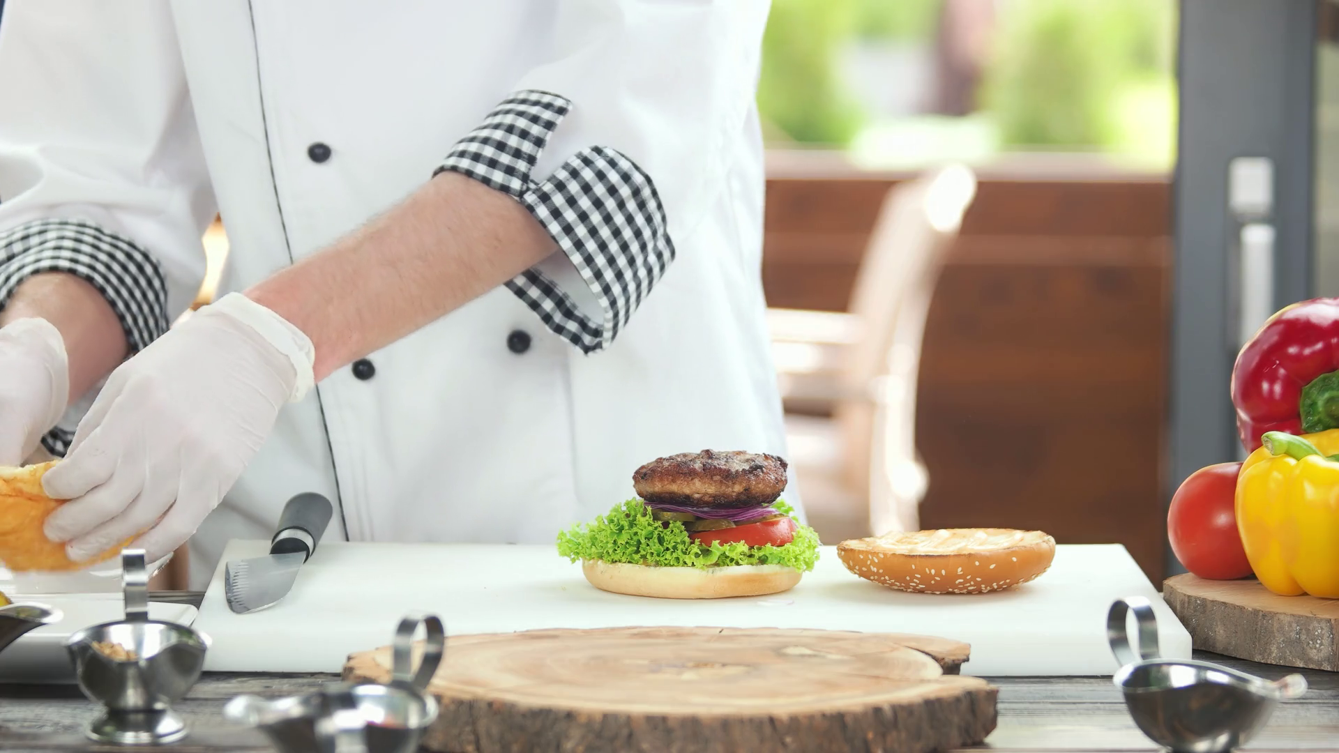 Chef making burger. Bun, meat and cheese. Stock Video Footage 00:10 SBV ...