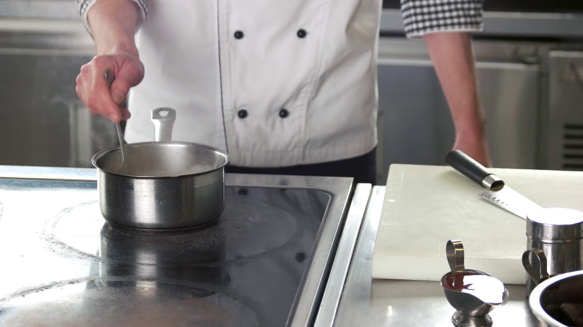 Chef Mixing Food In Saucepan Man Working In Stock Footage SBV-327500737 ...