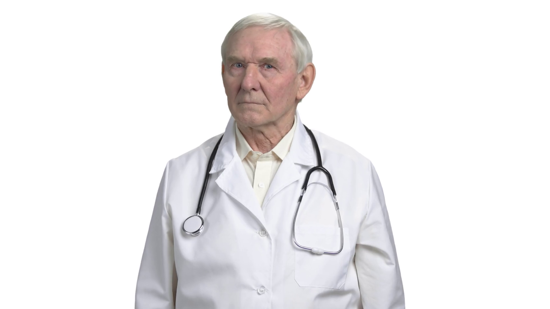 Concerned old doctor worry about you. Frowning physician in white ...