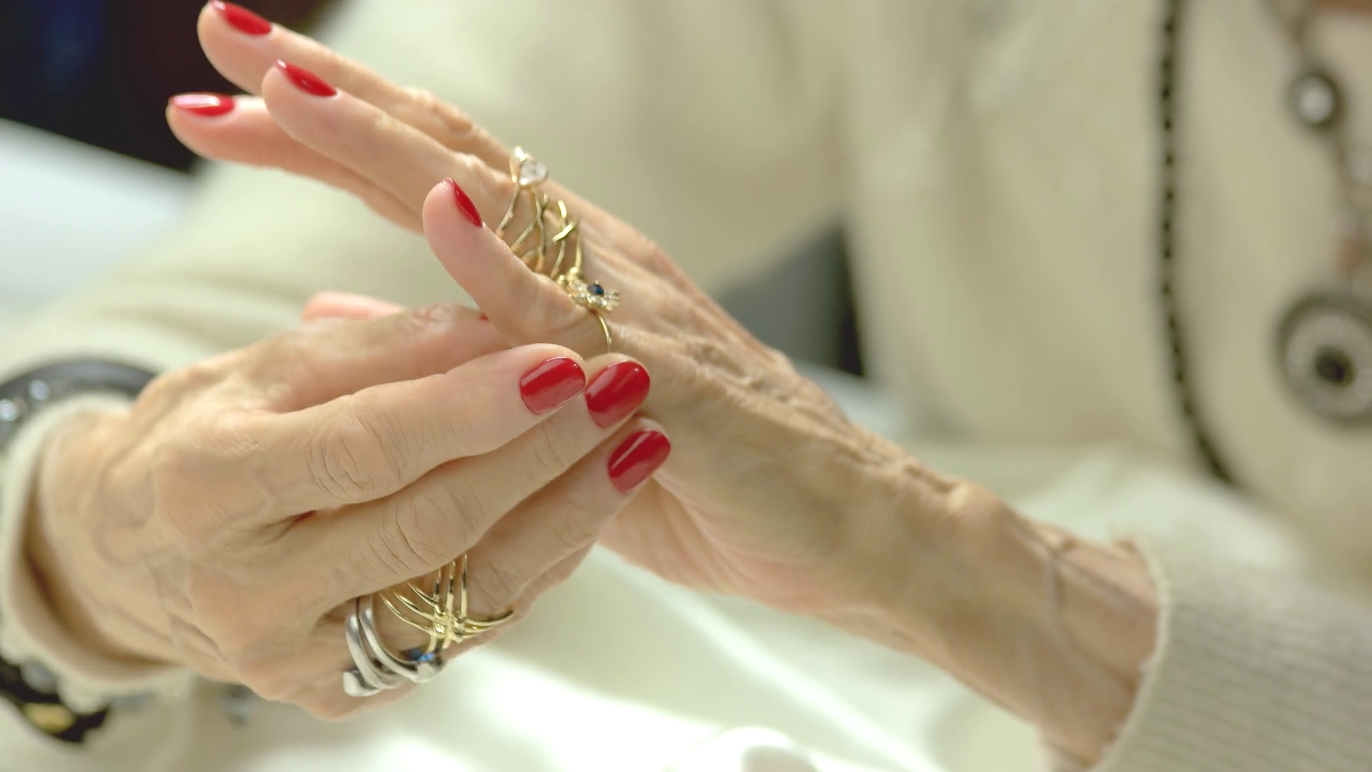 Elderly Woman Putting On Golden Rings Senior Stock Footage SBV ...
